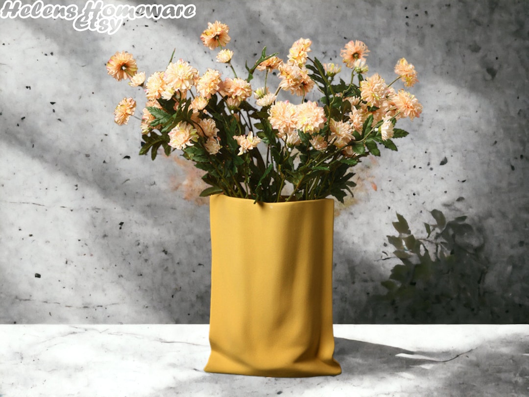 Yellow Ceramic Vase Minimalist Vase Dainty Plant Vase Sack Vase Vase ...