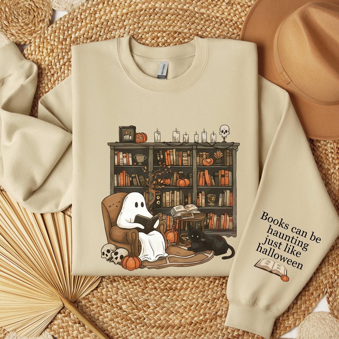 Ghost Reading Book Sweatshirt With Quote on Sleeve Sweatshirt, Books ...
