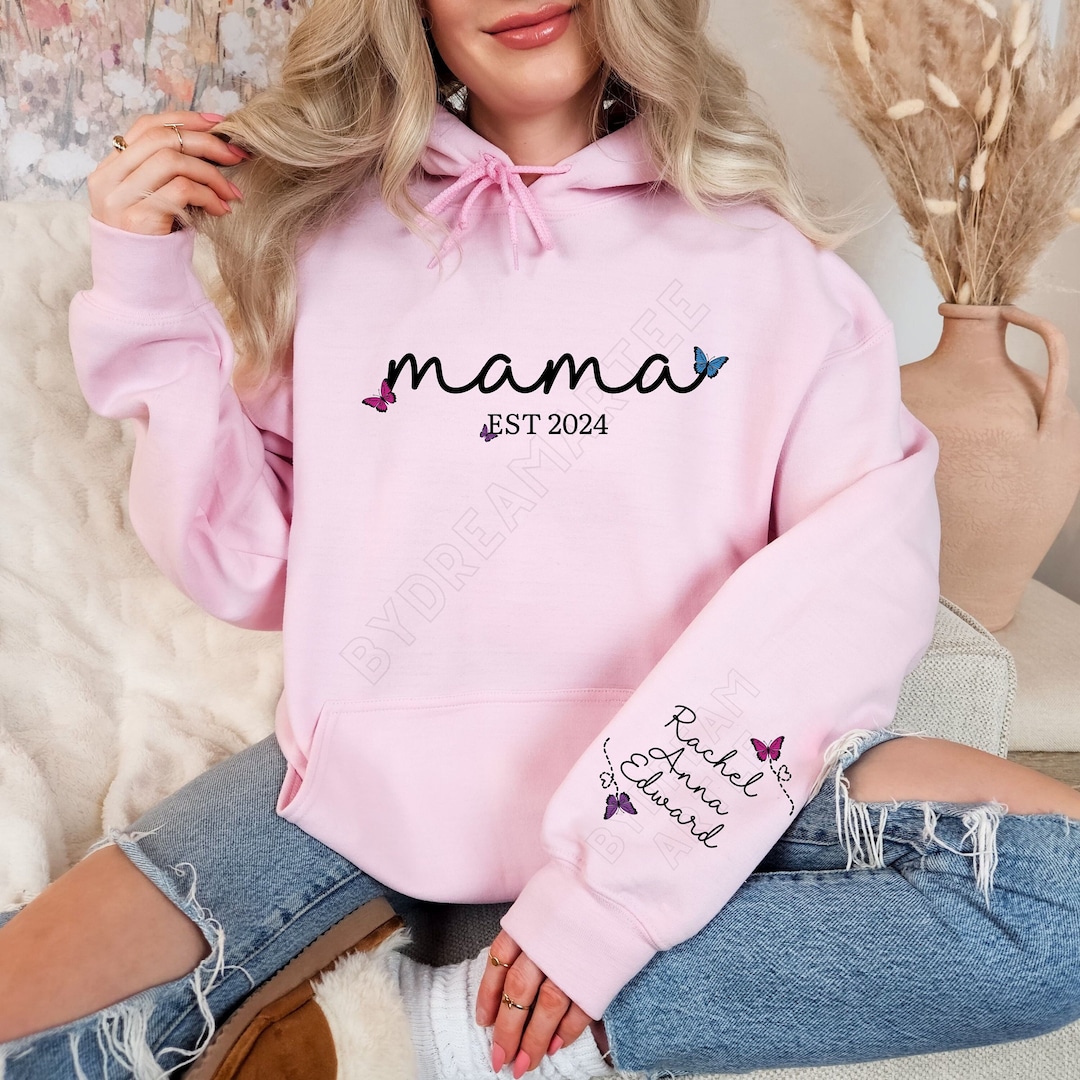 Custom Mama Hoodie With Kids Names on Sleeve, Personalized New Mom ...