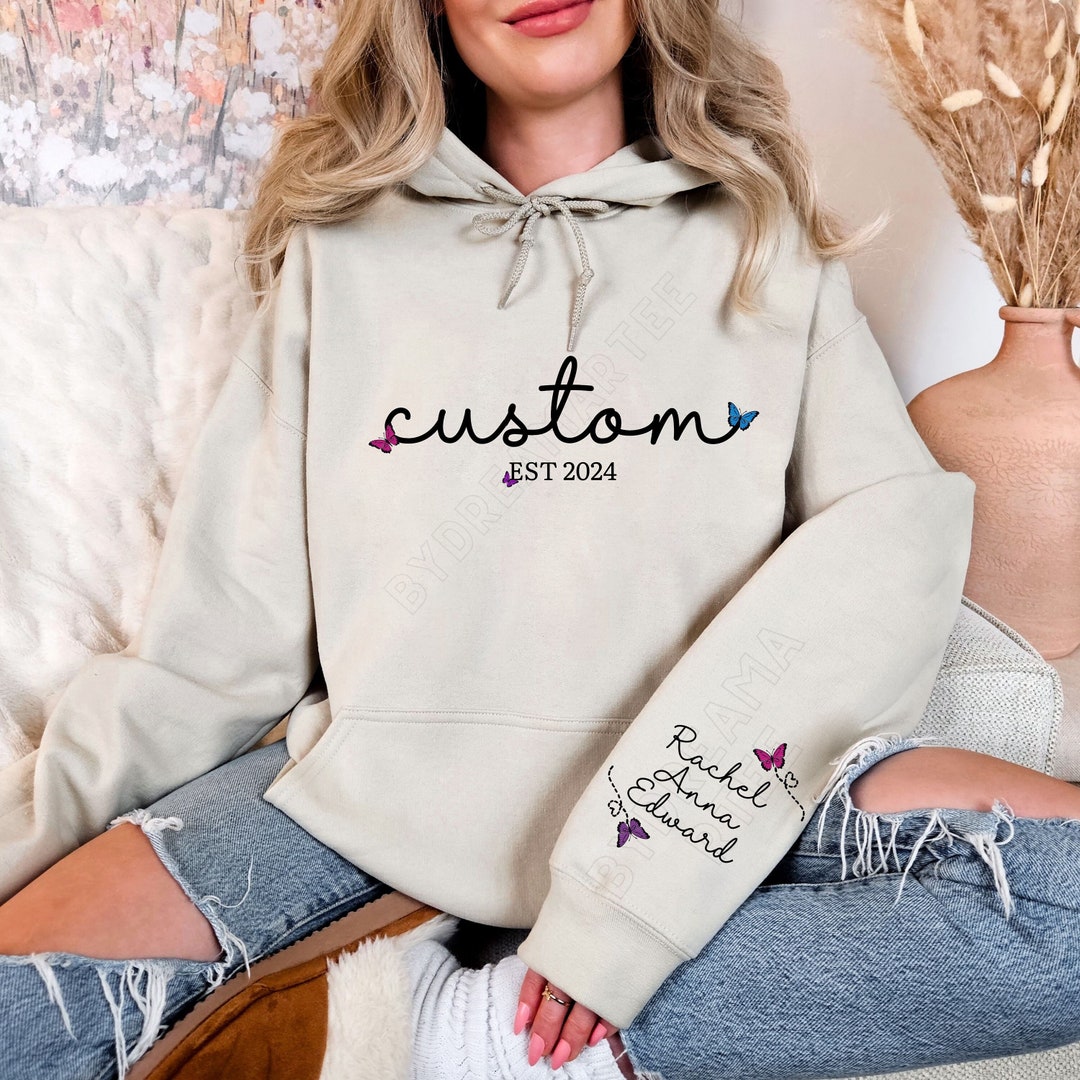 Custom Text on Front and Names on the Sleeve Hoodie, Personalized Names ...