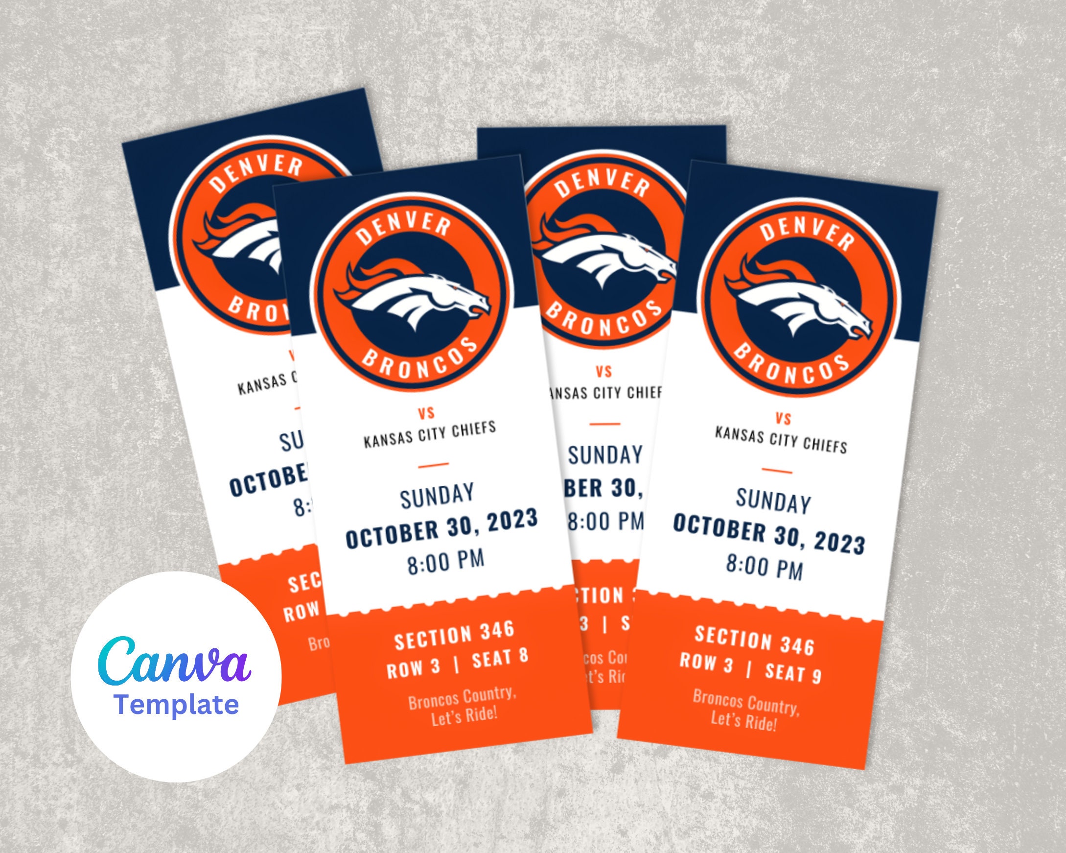 Denver Broncos Ticket Template Instant Download - Etsy