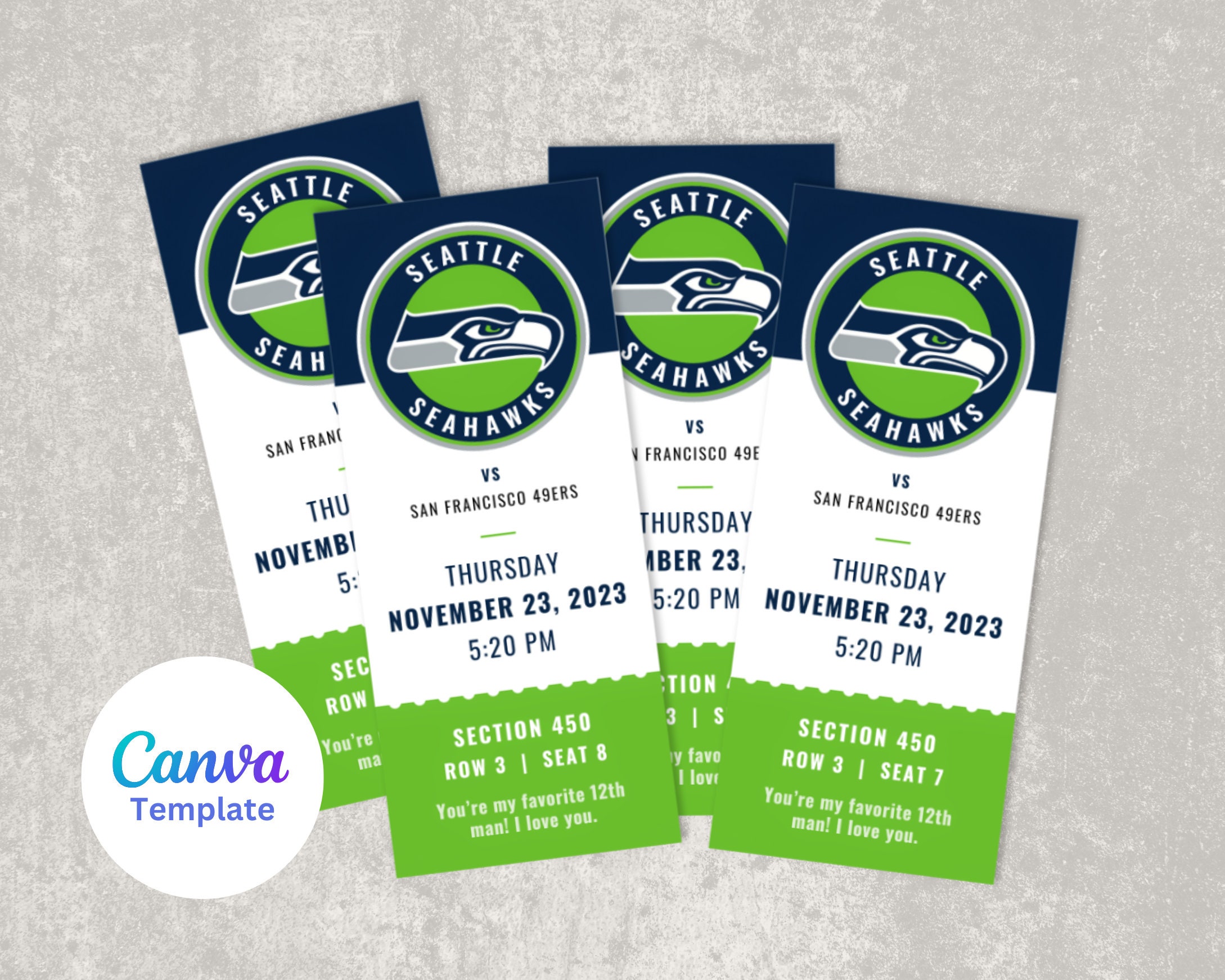 Seattle Seahawks Ticket Template Instant Download - Etsy