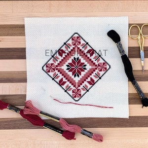 Palestinian Embroidery DIY Tatreez Kit- 5in Hoop With Pink Red and ...