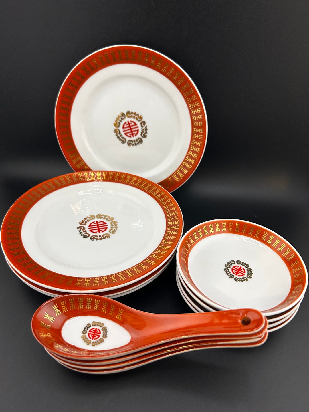 Chinese Dumpling Plates Set of 4, Spoons and Sauce Bowls - Etsy