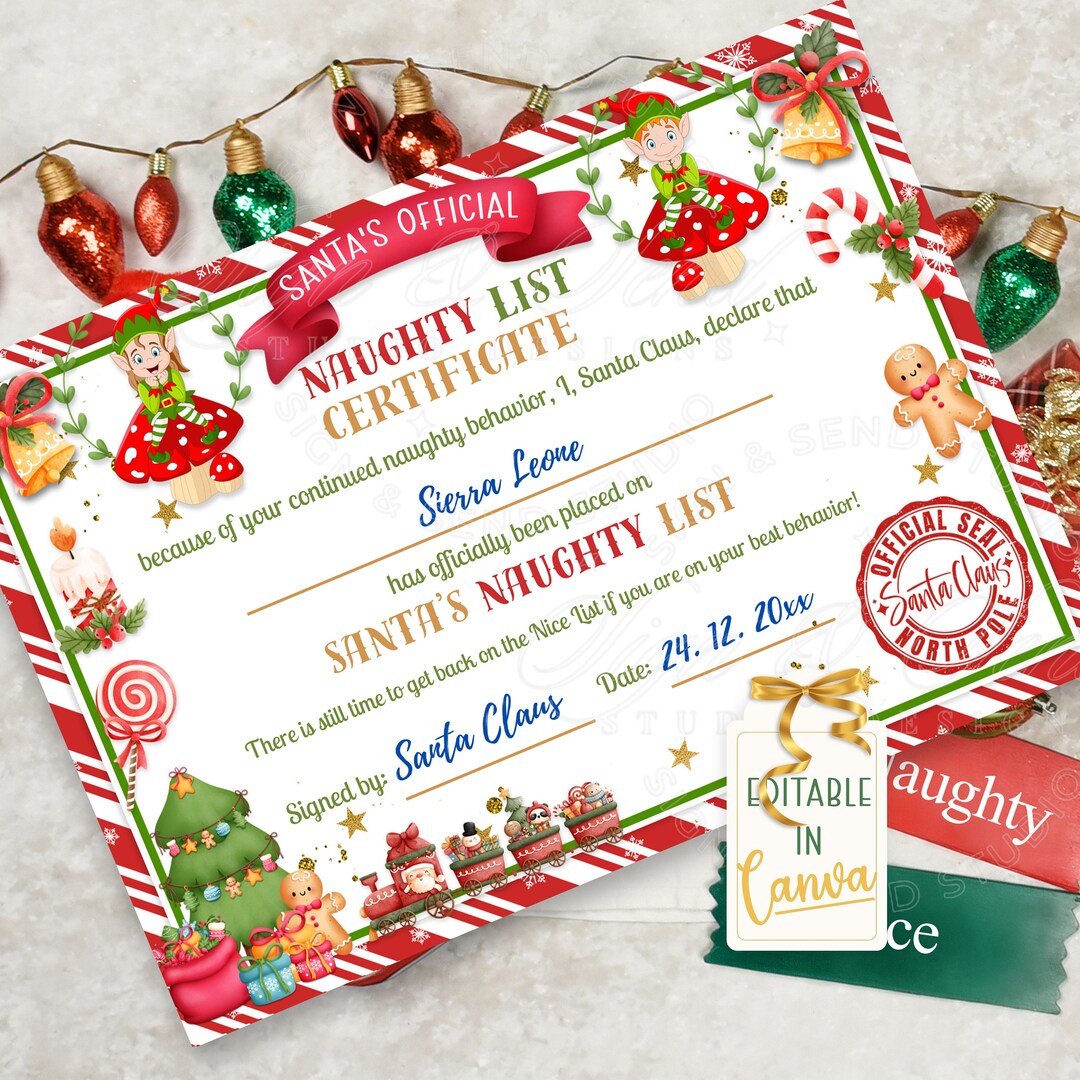 Boy & Girl Santas Naughty List Certificate Christmas Elf - Etsy