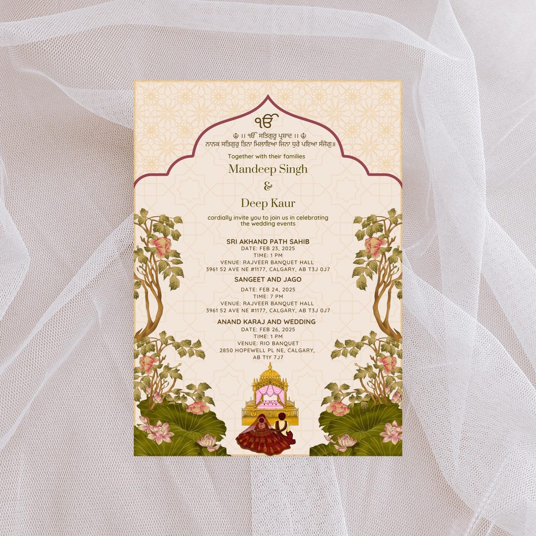 Punjabi Wedding Invitation Customizable Sikh Wedding Anand Karaj ...