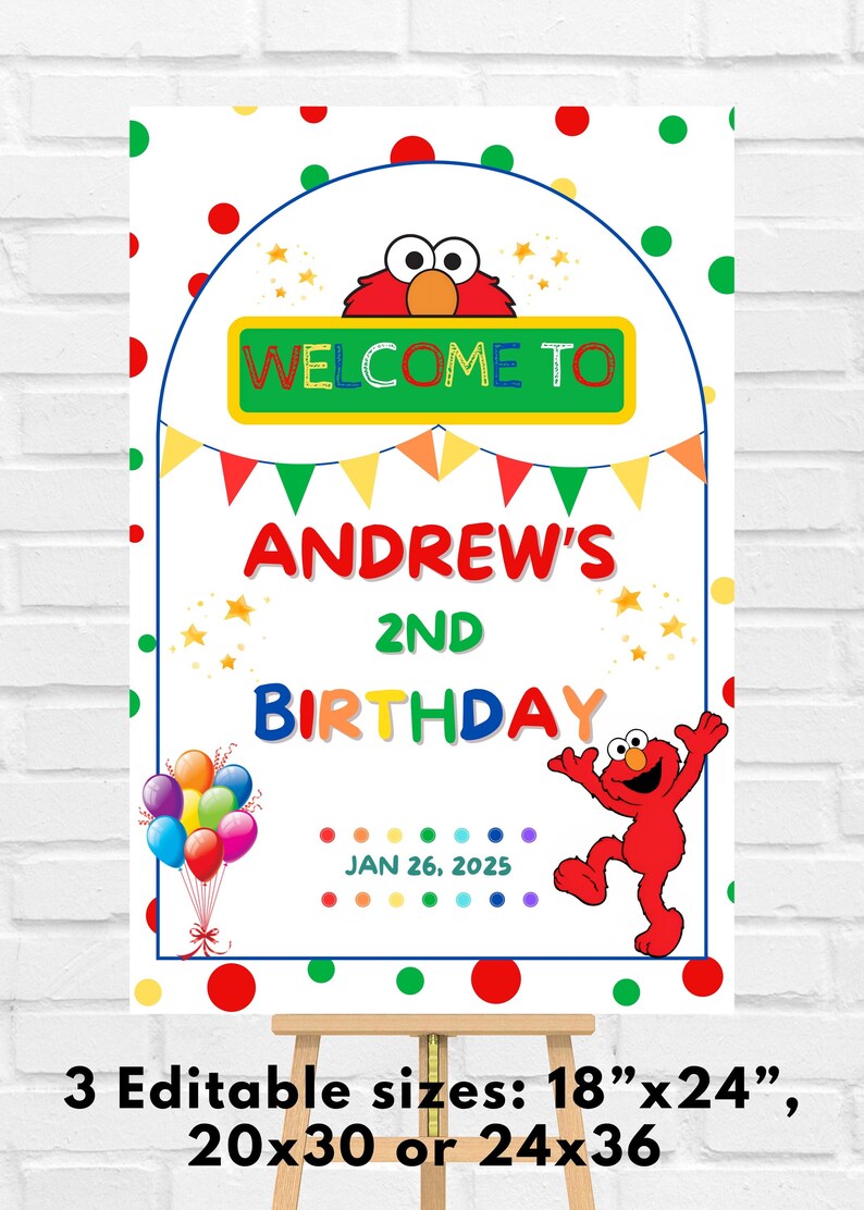 Birthday Welcome Sign Elmo Theme, Editable Digital File, Birthday Sign ...
