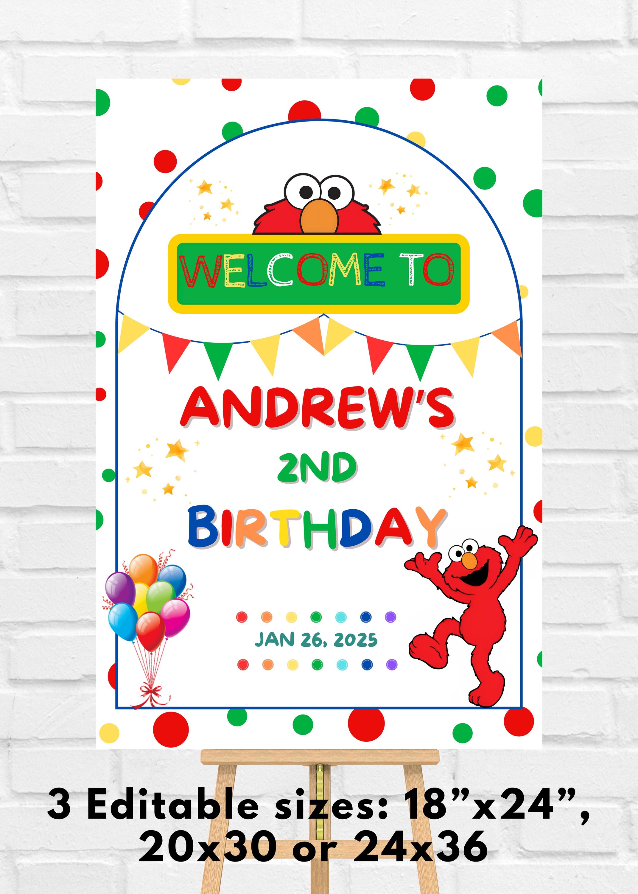 Birthday Welcome Sign Elmo Theme, Editable Digital File, Birthday Sign ...