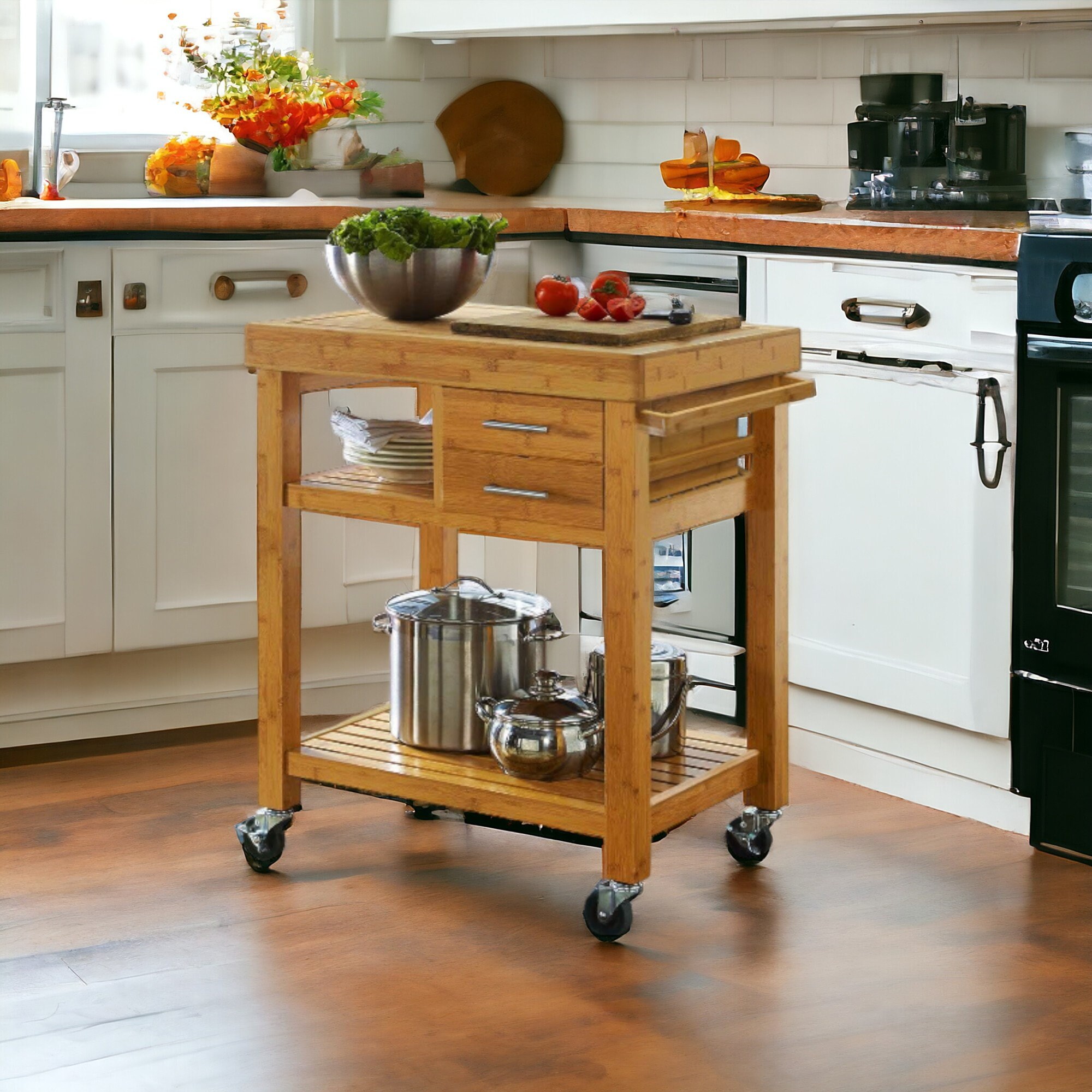 Rolling Kitchen Island Cart With Drawers Shelves, Towel Rack, Locking ...