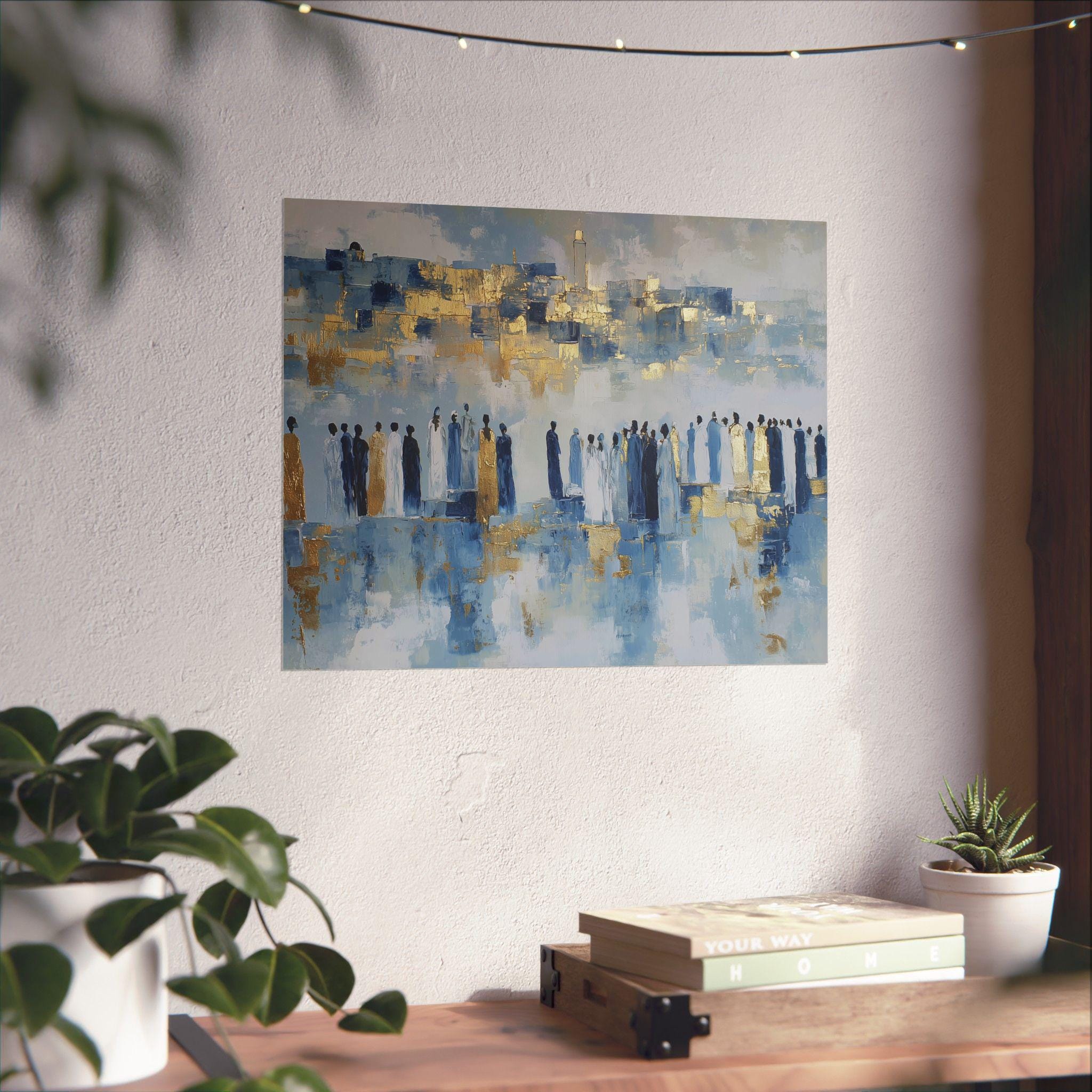 Blue Gold Jerusalem Judaica Wall Art Decor Canvas Painting Modern ...