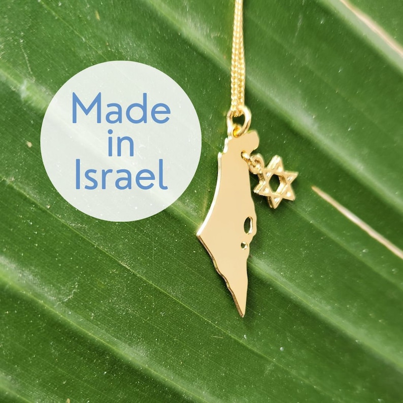 Israel Map Necklace Jewish Star Gold Necklace Judaica Gifts Made is Israel Map I Stand With ...