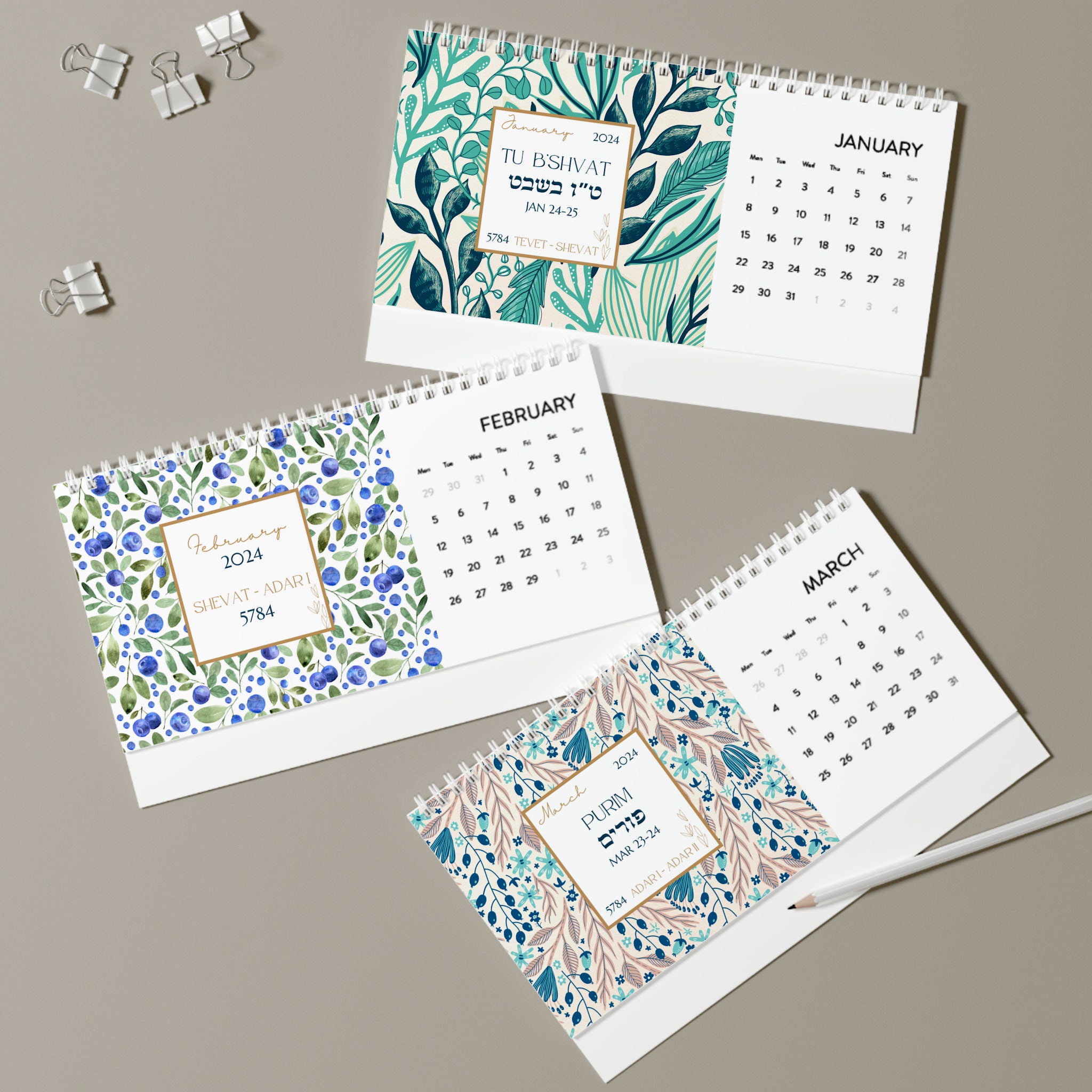 Calendario de escritorio judío 2024 Año hebreo Calendario - Etsy México