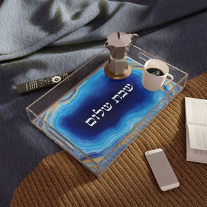 Shabbat Candle Tray Acrylic Challah Board Judaica Gifts Hebrew Gift for ...