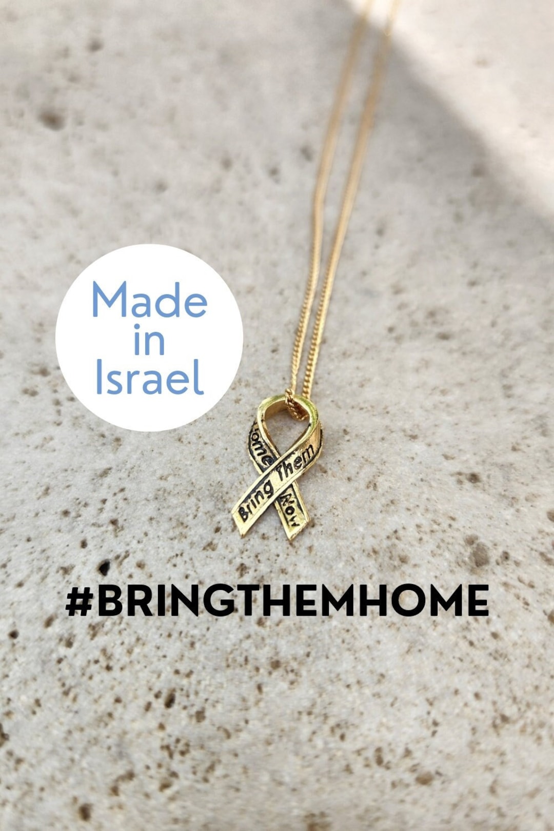 Bring Them Home Necklace Israel Gold Ribbon Hostages Necklace Support ...