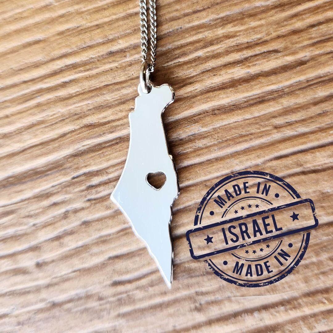 Israel Map Necklace Jewish Star Gold Necklace Judaica Gifts Made is Israel Map I Stand With ...