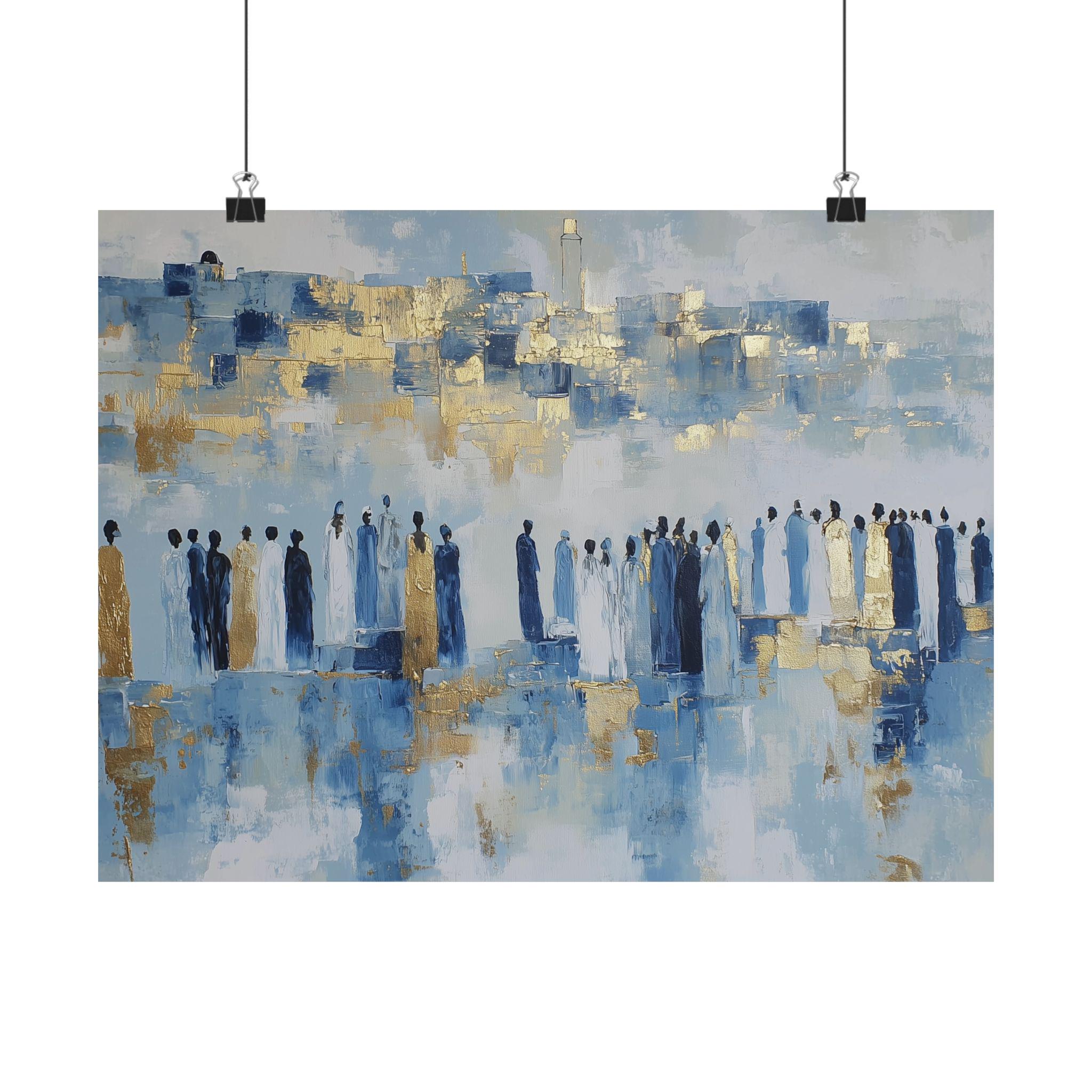 Blue Gold Jerusalem Judaica Wall Art Decor Canvas Painting Modern ...