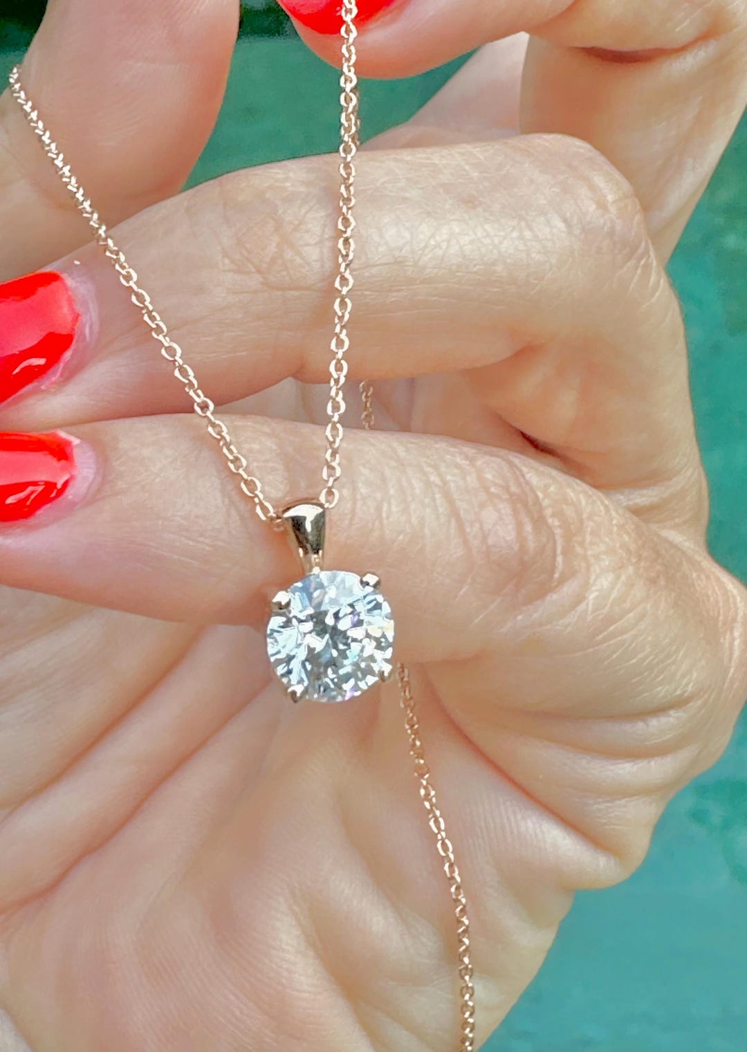 1 Carat Lab Diamond Gold Necklace 14k Gold Jewelry Lab Grown Diamond ...