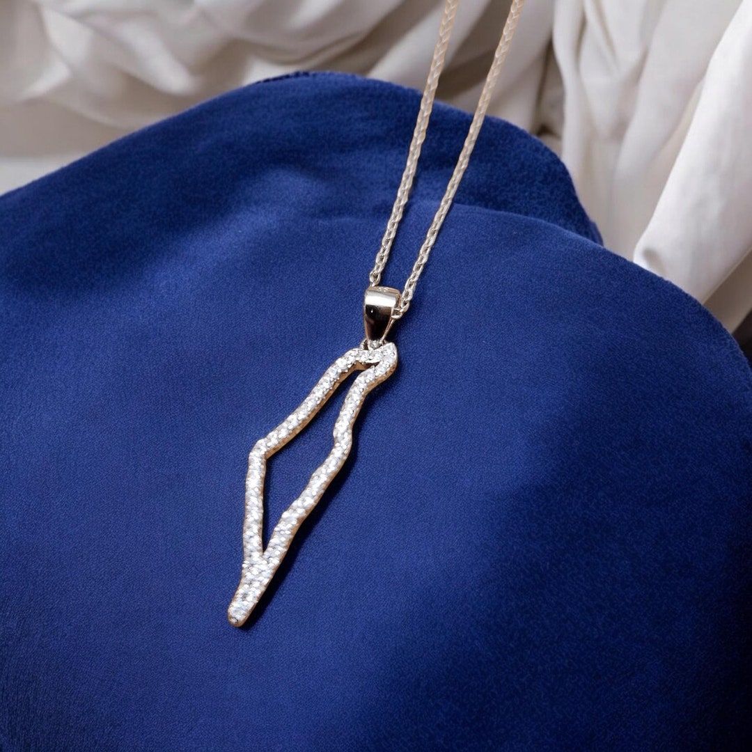 Israel Map Necklace Silver 925 With Zircons Jewish Necklace Judaica ...