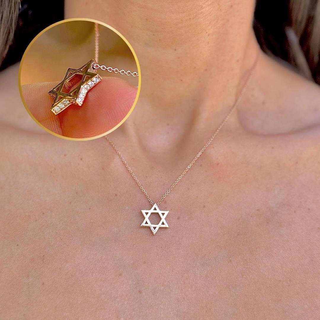 Diamond Magen David Necklace - Solid 14k Gold, Israeli Jewelry - Etsy