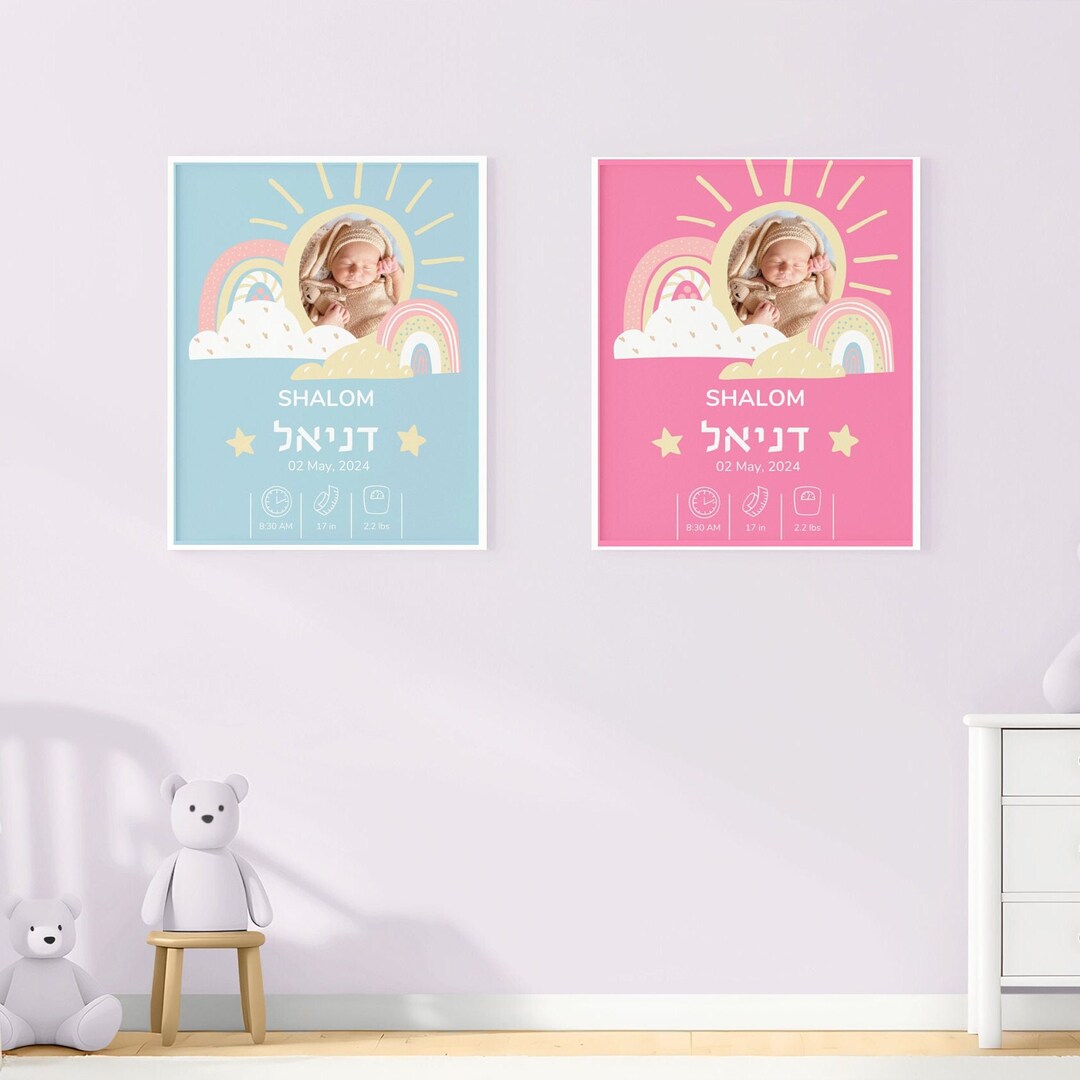 Personalized Birth Certificate Hebrew Name Canvas Gift for New Mom to ...