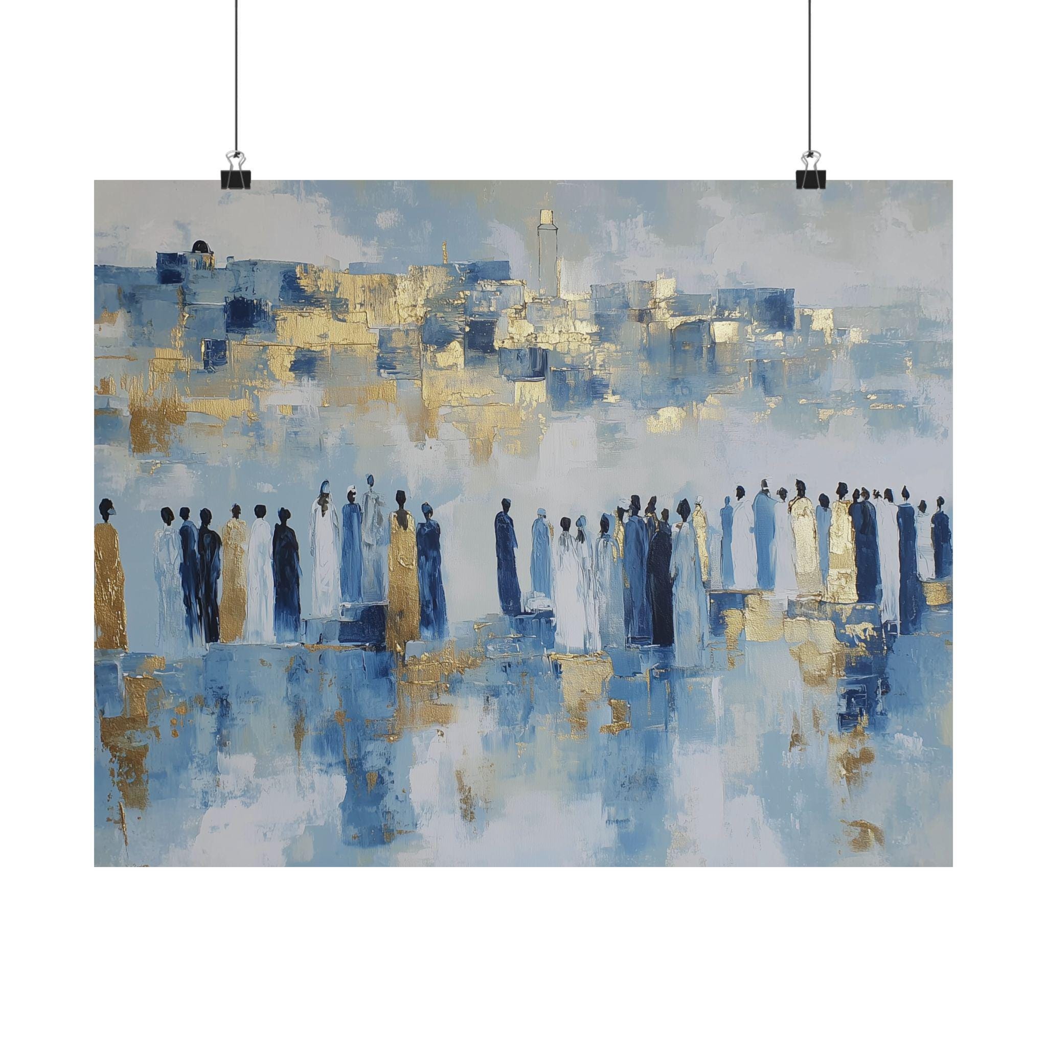 Blue Gold Jerusalem Judaica Wall Art Decor Canvas Painting Modern ...