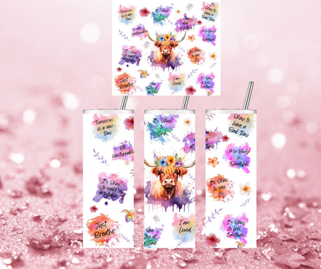 Affirmations Highland Cow 20oz Tumbler Design SVG, PNG, JPEG ...