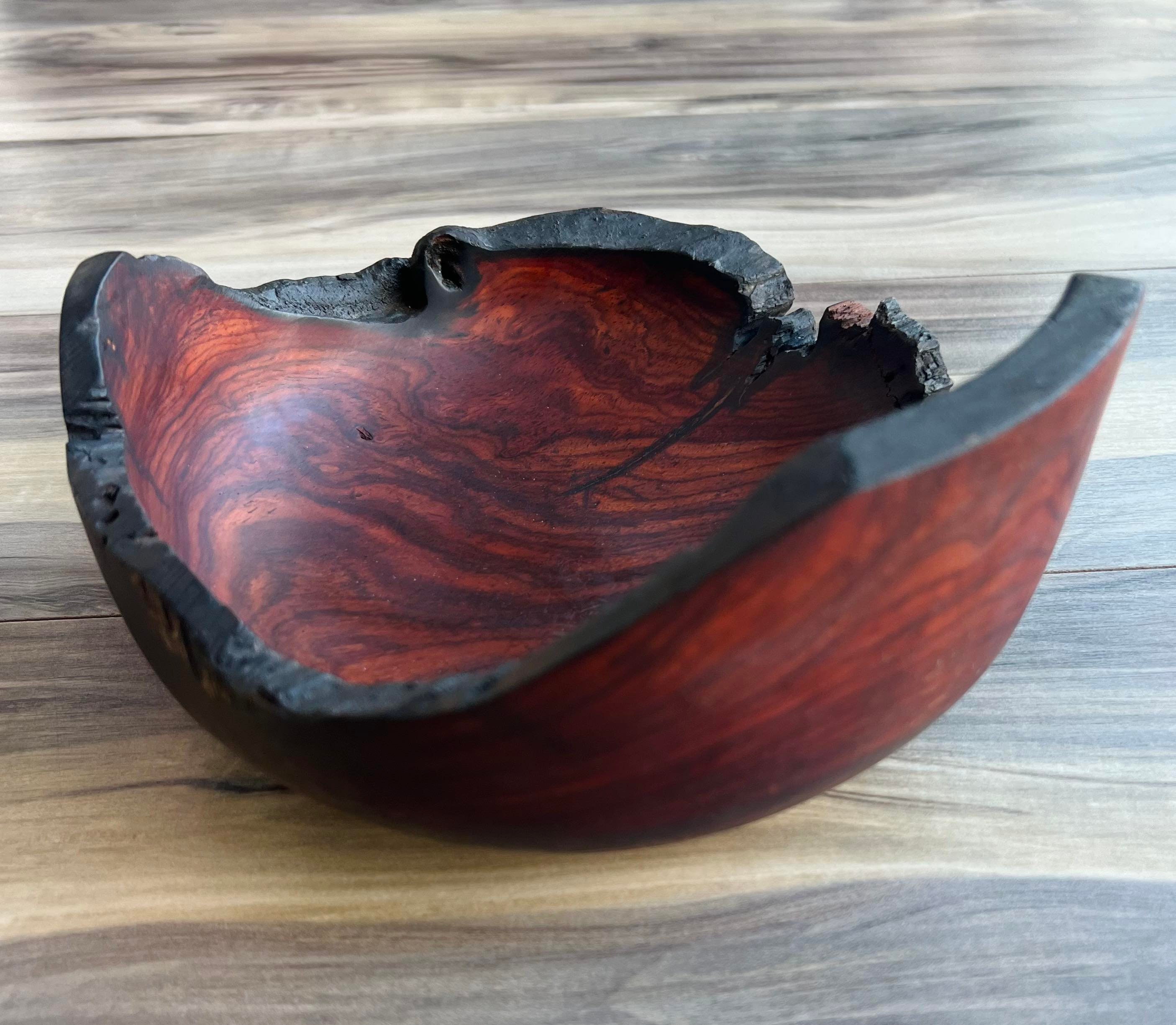 8.5" Medium Sized Cocobolo Wood Bowl Featuring a Natural Edge - Hand ...