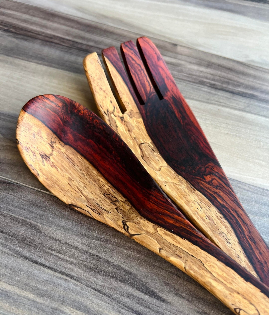 13 Wood Spoon and Fork Set Serving Utensils in Cocobolo - Etsy