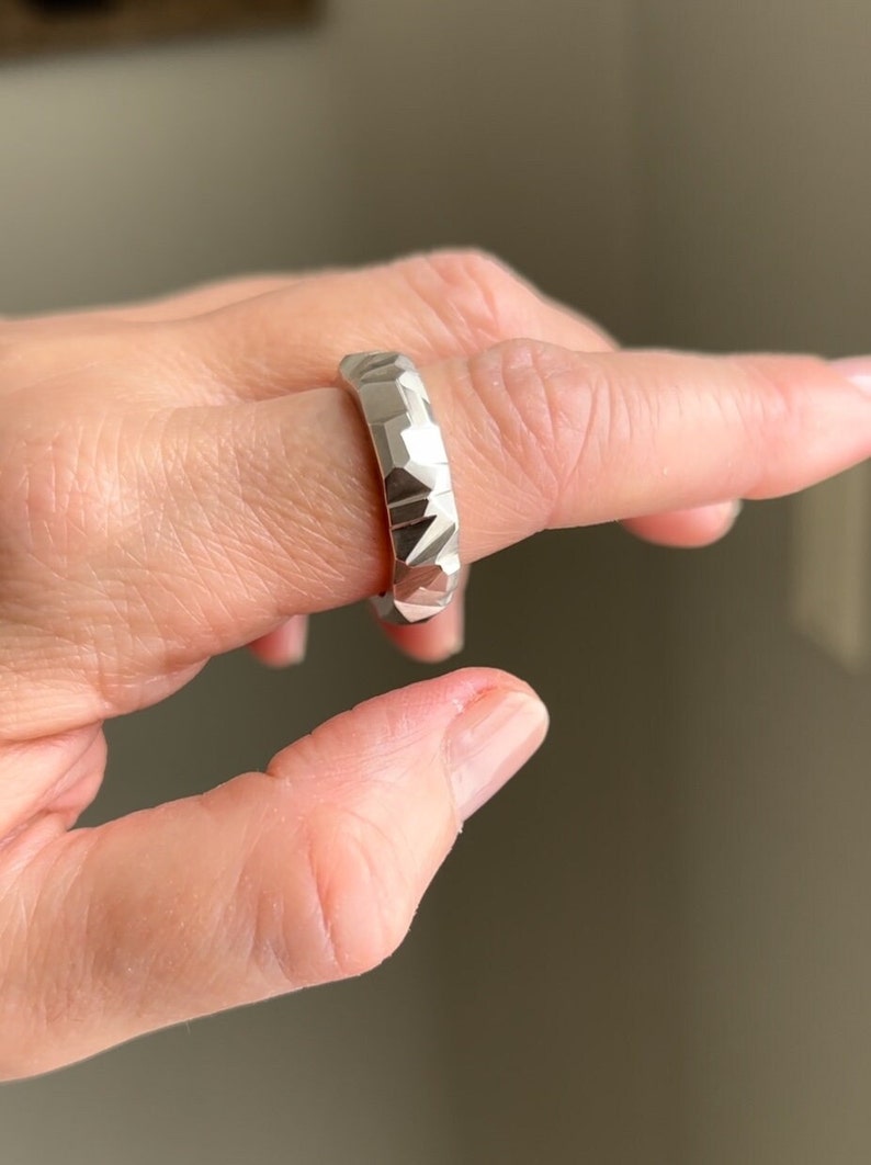 Random Facet Carved Ring, Handmade Sterling Silver Ring, Chunky ...
