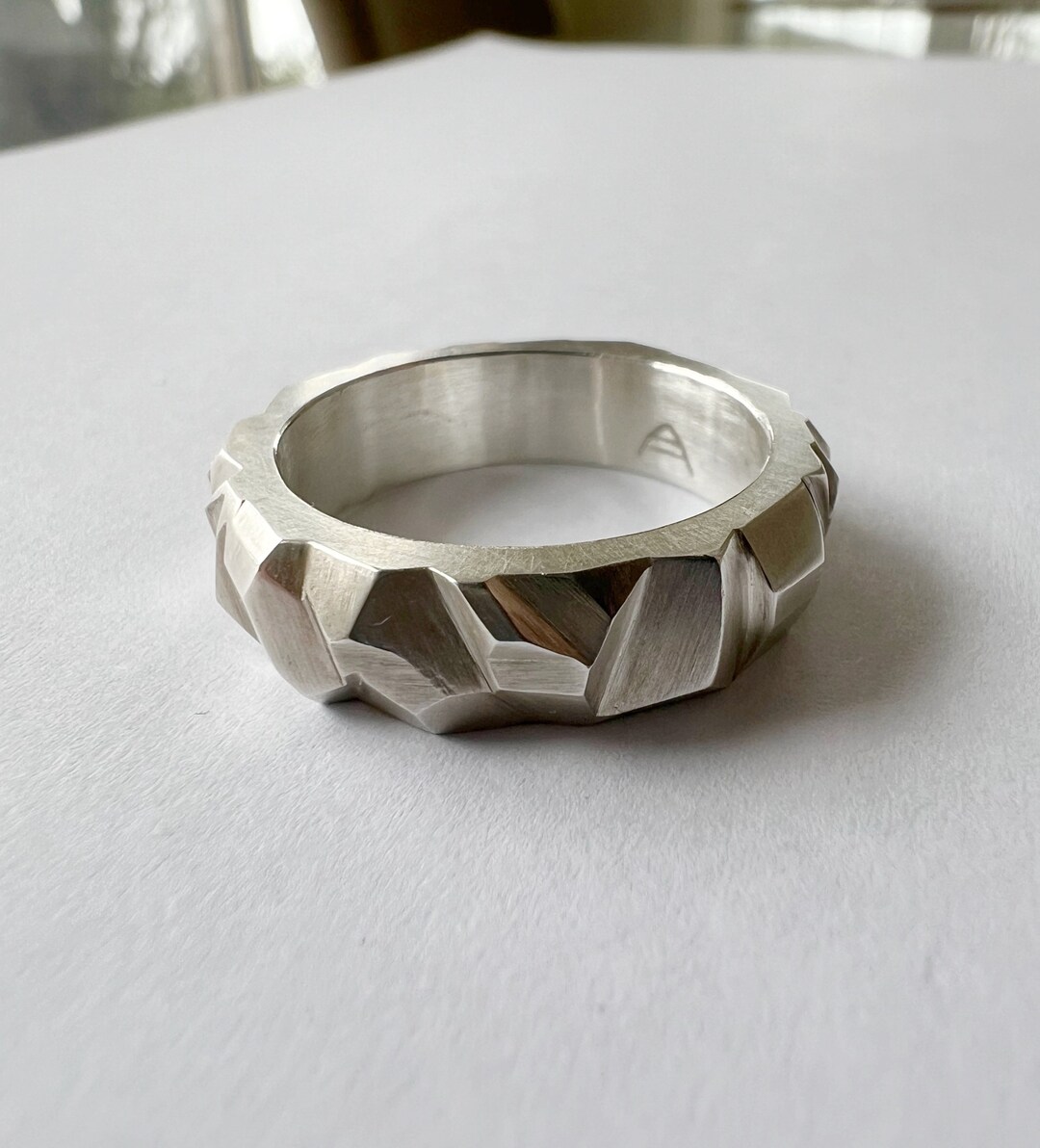 Random Facet Carved Ring, Handmade Sterling Silver Ring, Chunky ...