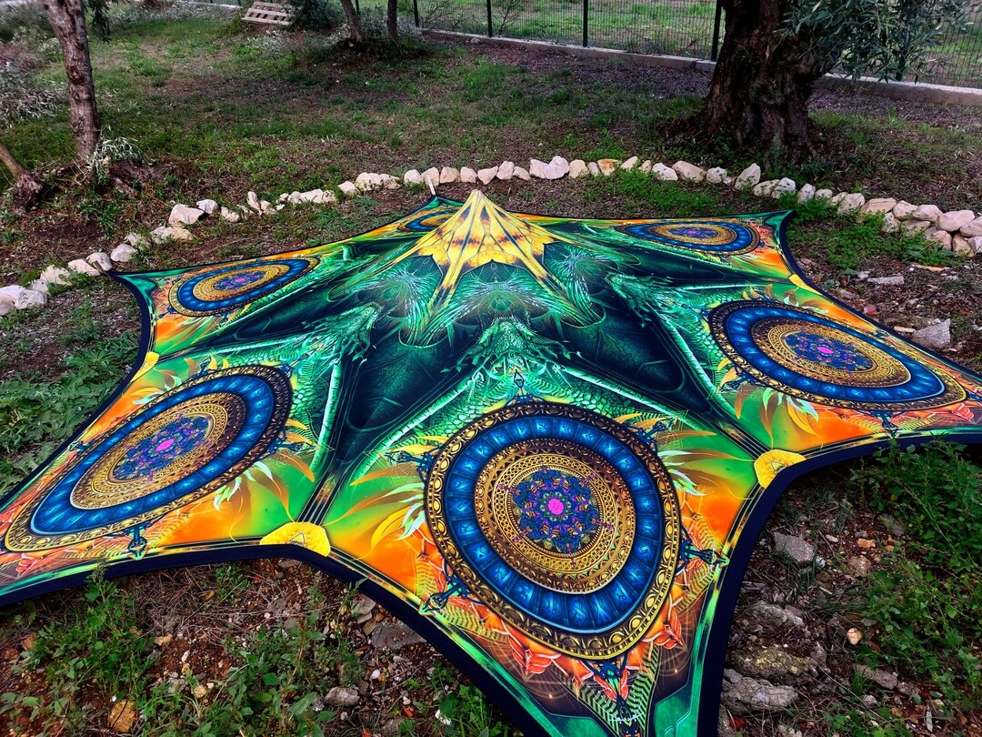 UV Canopy *dragon* Psychedelic - Lycra - Party Decoration - Blacklight ...