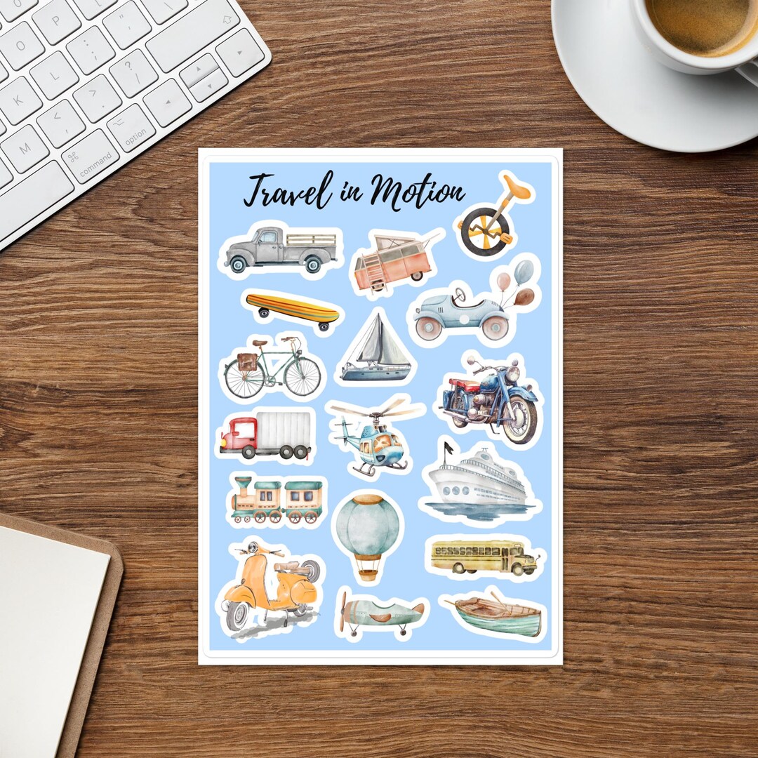 Minimalist Watercolor Transport Sticker Pack – Travel Stickers for ...
