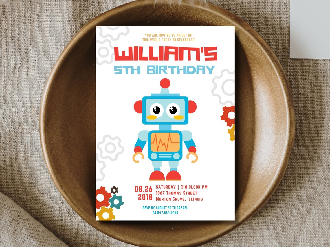 Robot Birthday Party Invitation, Robot Online Birthday Invitation ...