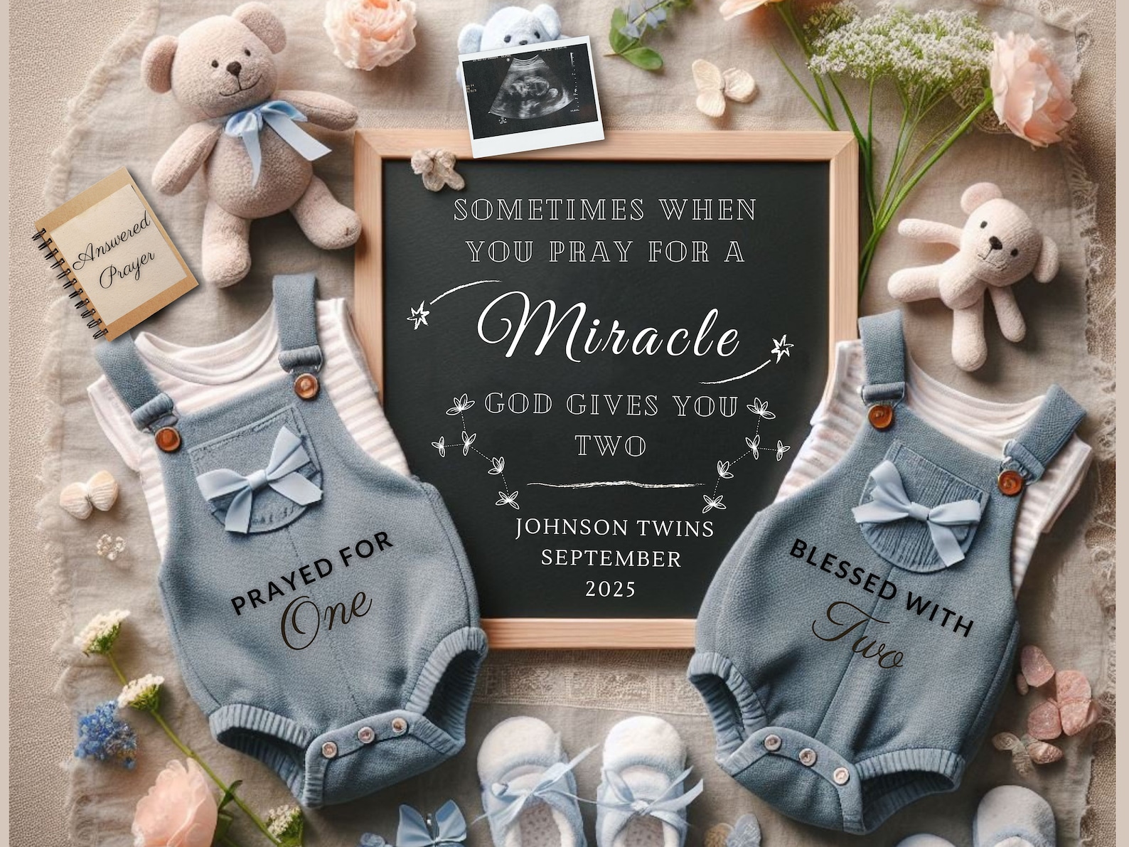 Twin Pregnancy Announcement, Digital Gender Neutral Pregnancy ...