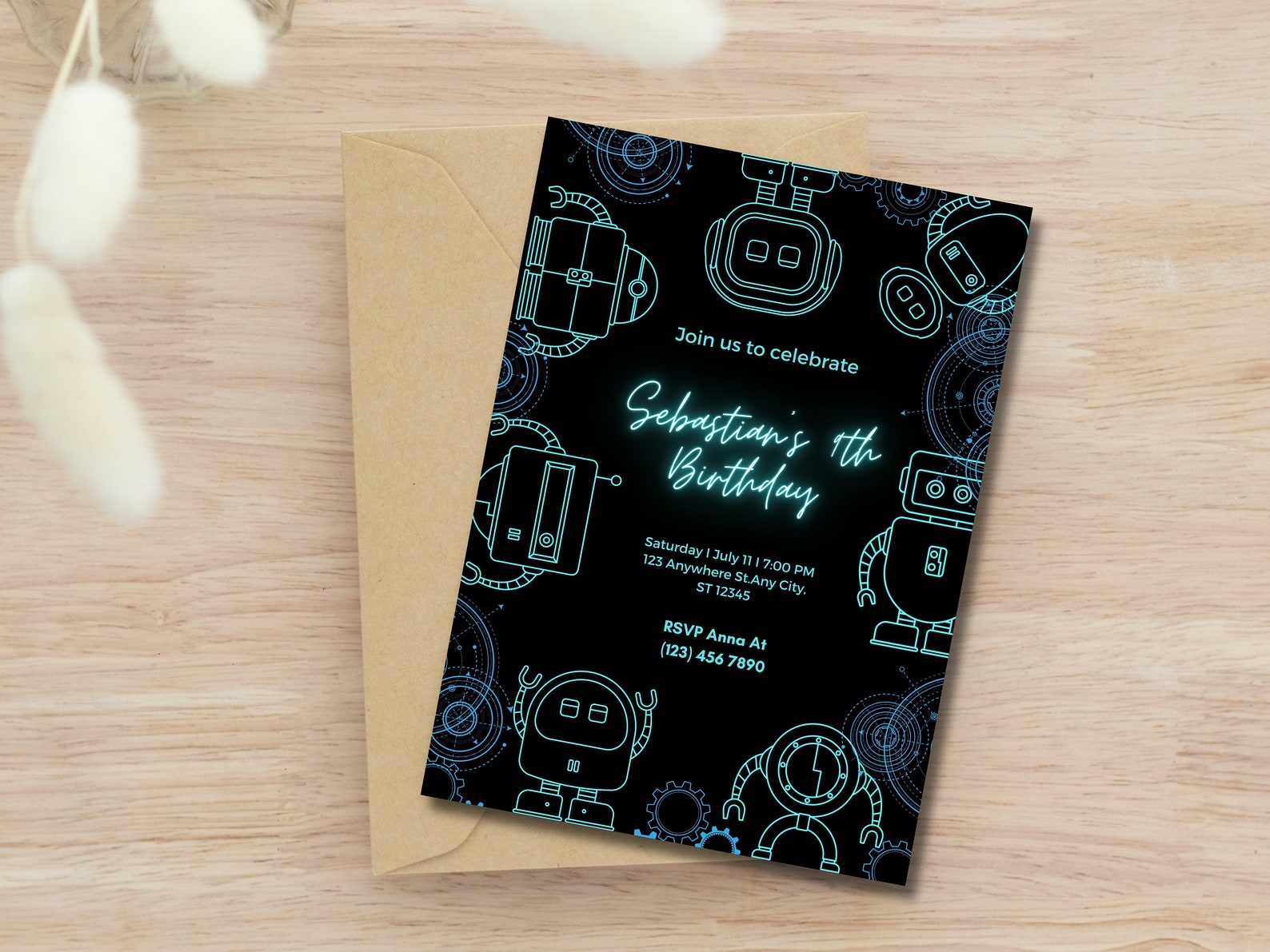 Robot Birthday Party Invitation, Robot Birthday Invitation Template ...