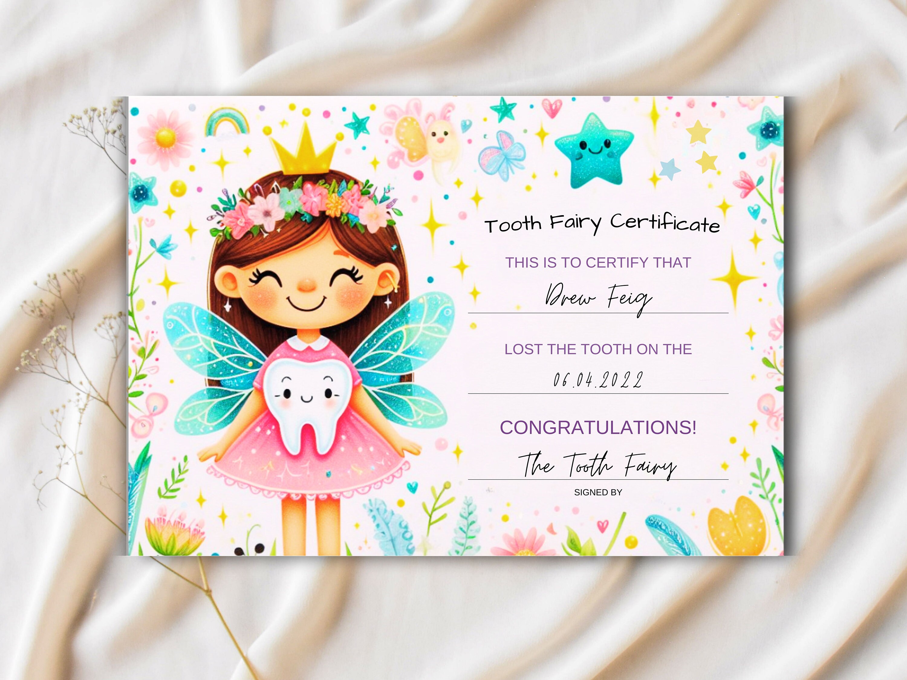 Editable Tooth Fairy Receipt Printable Certificate, First Tooth Lost ...