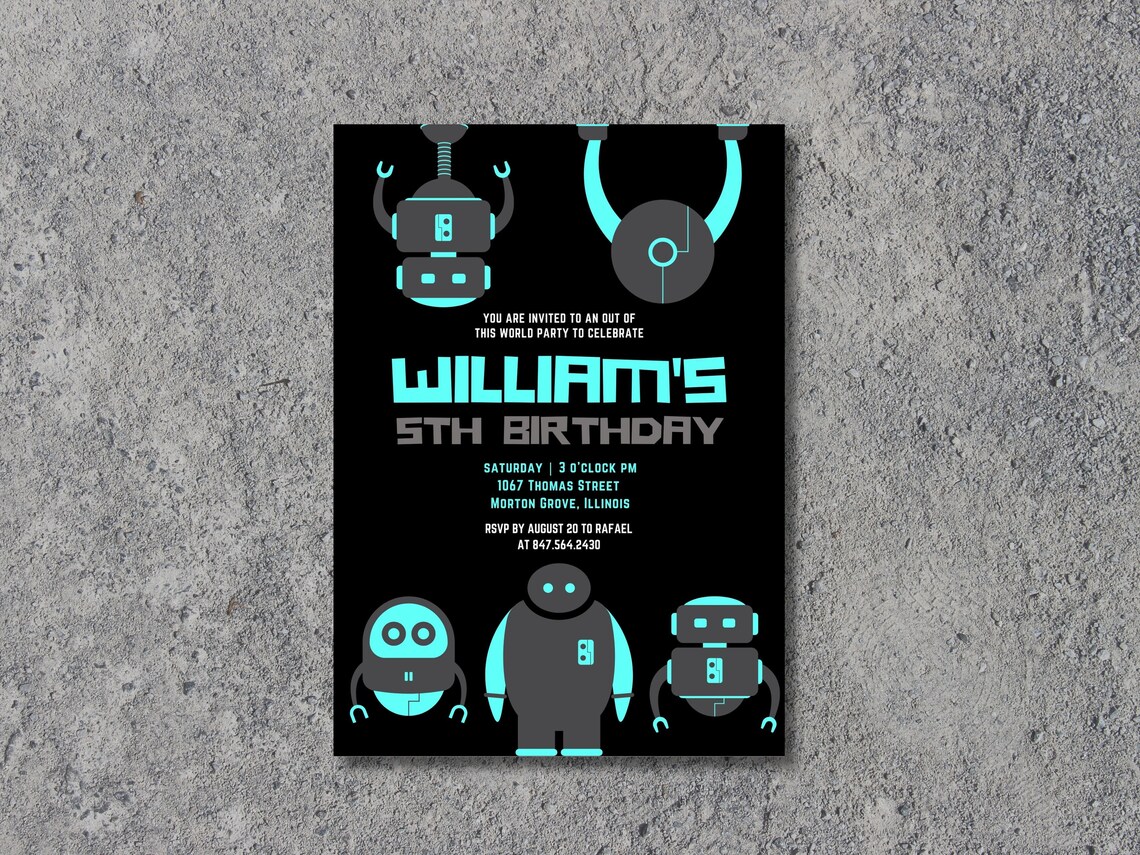 EDITABLE Robot Birthday Party Invitation, Robot Birthday Invitation ...