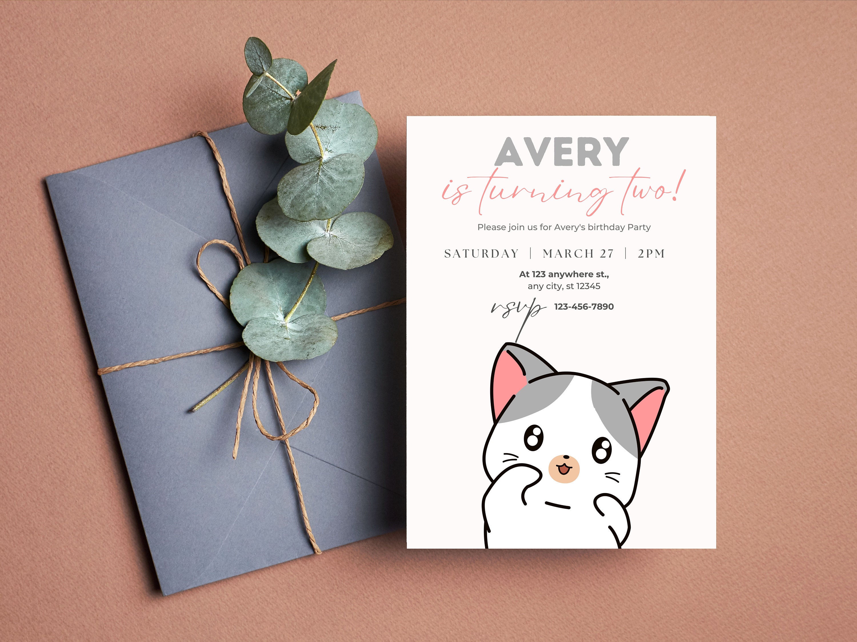 Kitten Birthday Invitation, Kitty and Friends Birthday Invitation ...