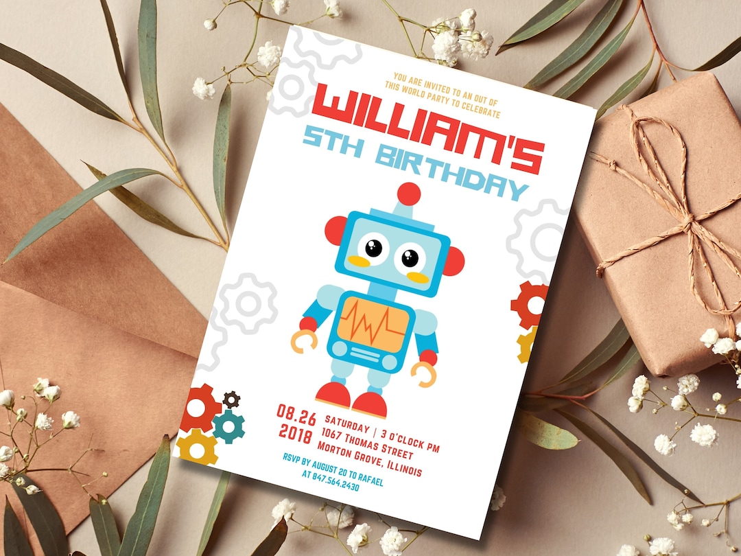 Robot Birthday Party Invitation, Robot Online Birthday Invitation ...