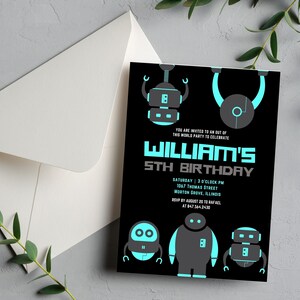 EDITABLE Robot Birthday Party Invitation, Robot Birthday Invitation ...