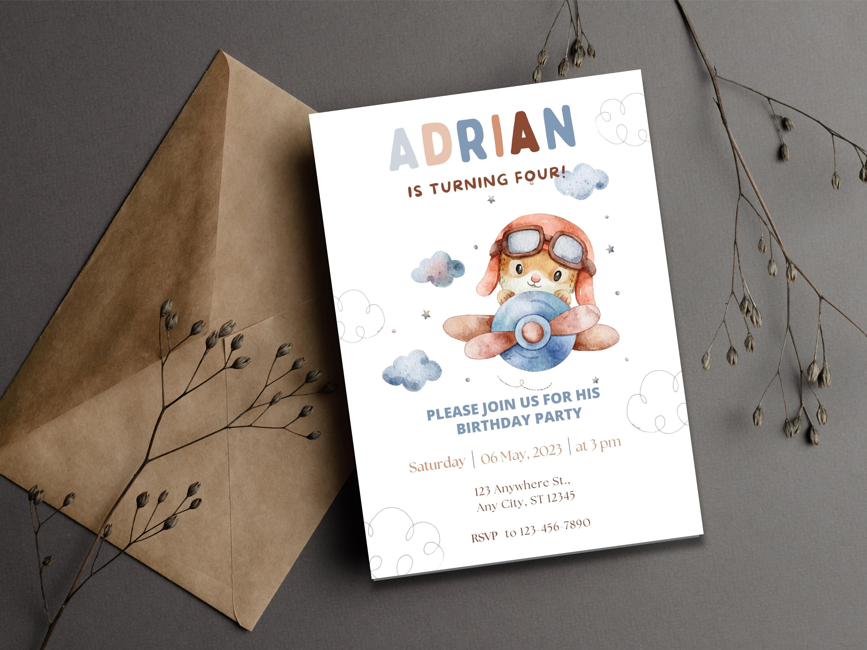 Airplane Birthday Party Invitation Template Printable, Airplane ...