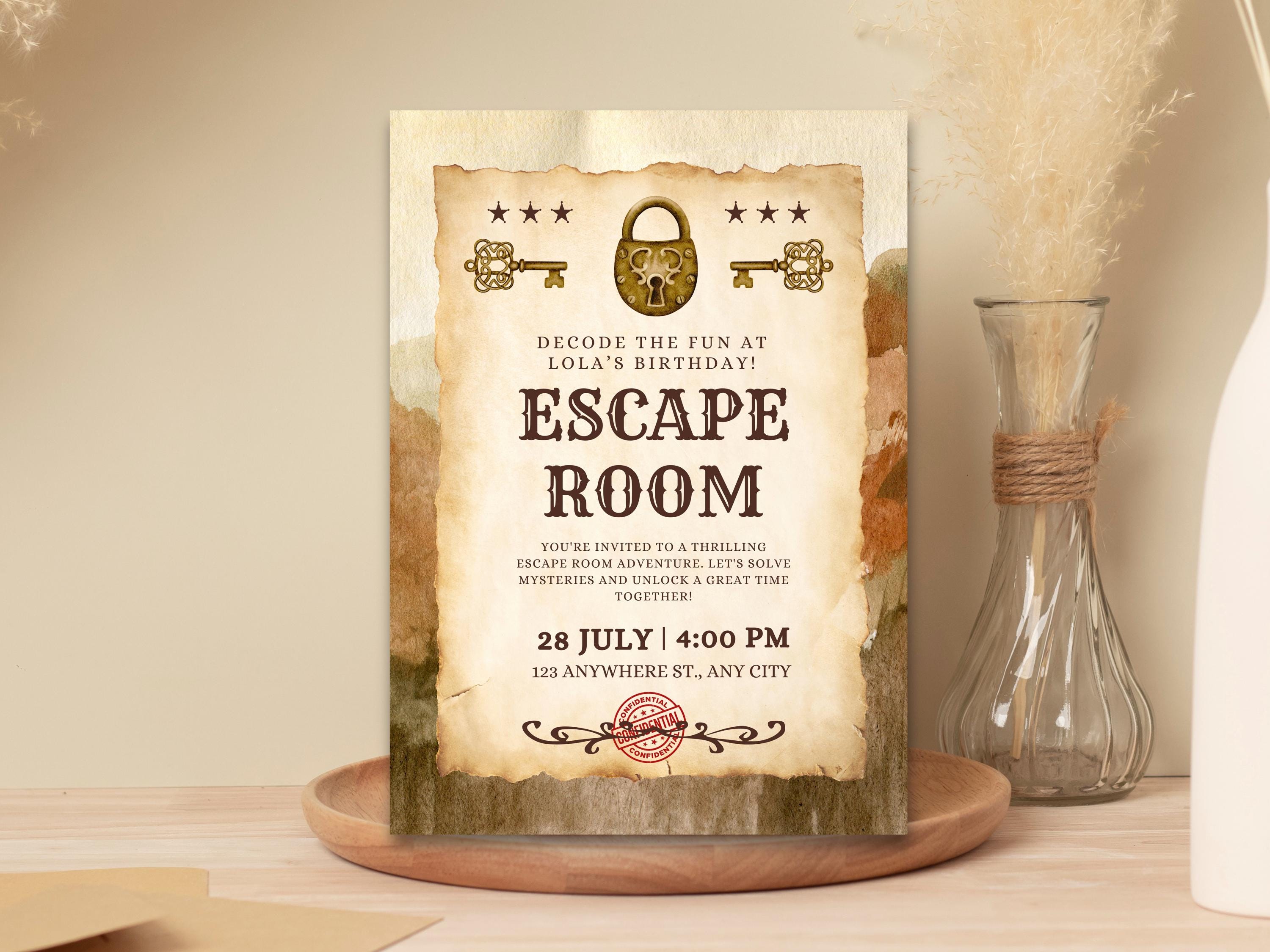 Escape Room Birthday Invitation, Escape Room Party Invite Template ...