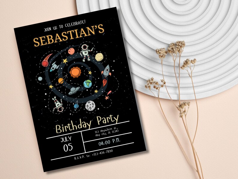 Editable Outer Space Birthday Invitation Template, Galaxy Invite ...