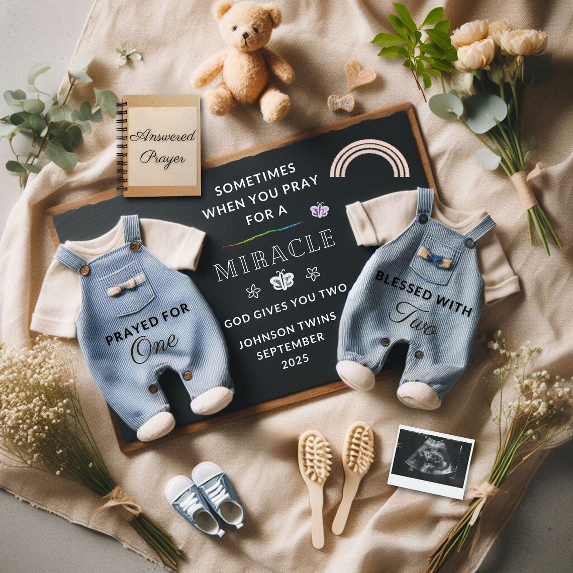 Twin Pregnancy Announcement, Digital Gender Neutral Pregnancy ...