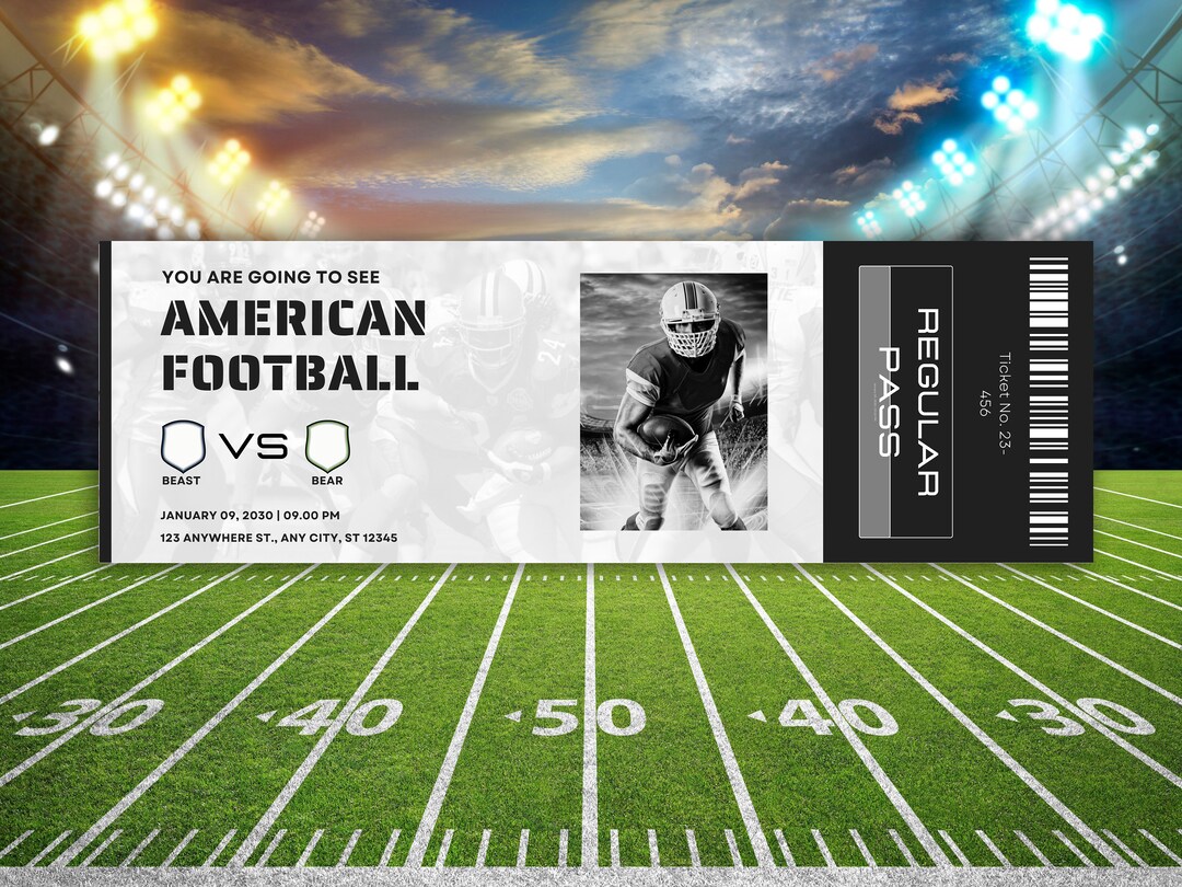 Football Ticket Template, Football Gift Certificate, Editable Game ...