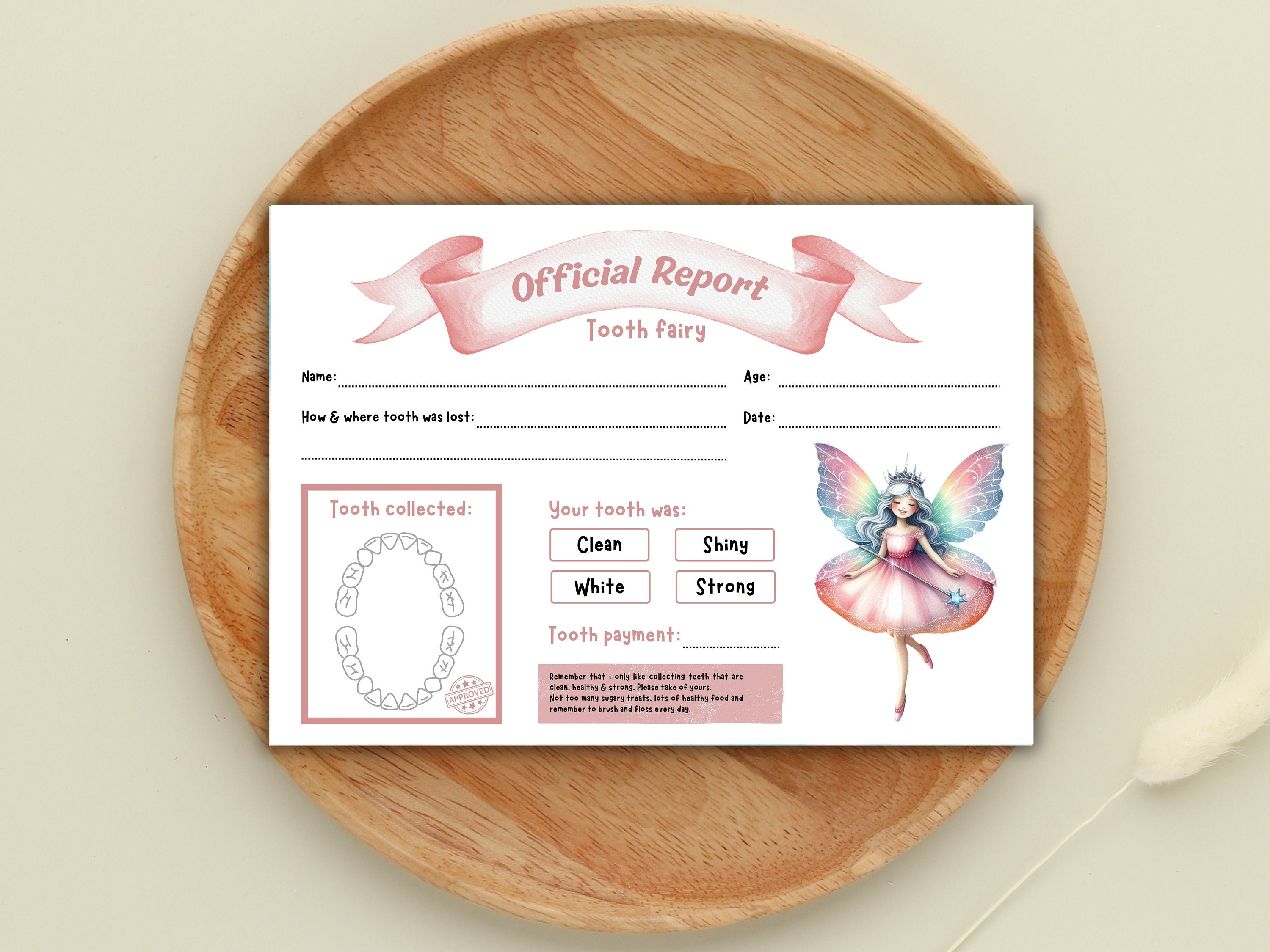 Editable Tooth Fairy Receipt Printable Certificate, First Tooth Lost ...