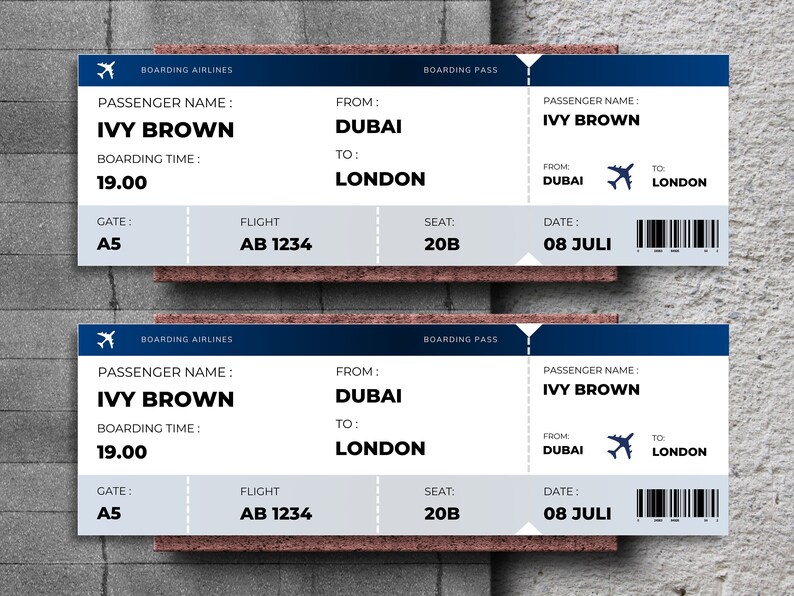 Editable Boarding Pass Template, Plane Ticket, Customizable Plane ...