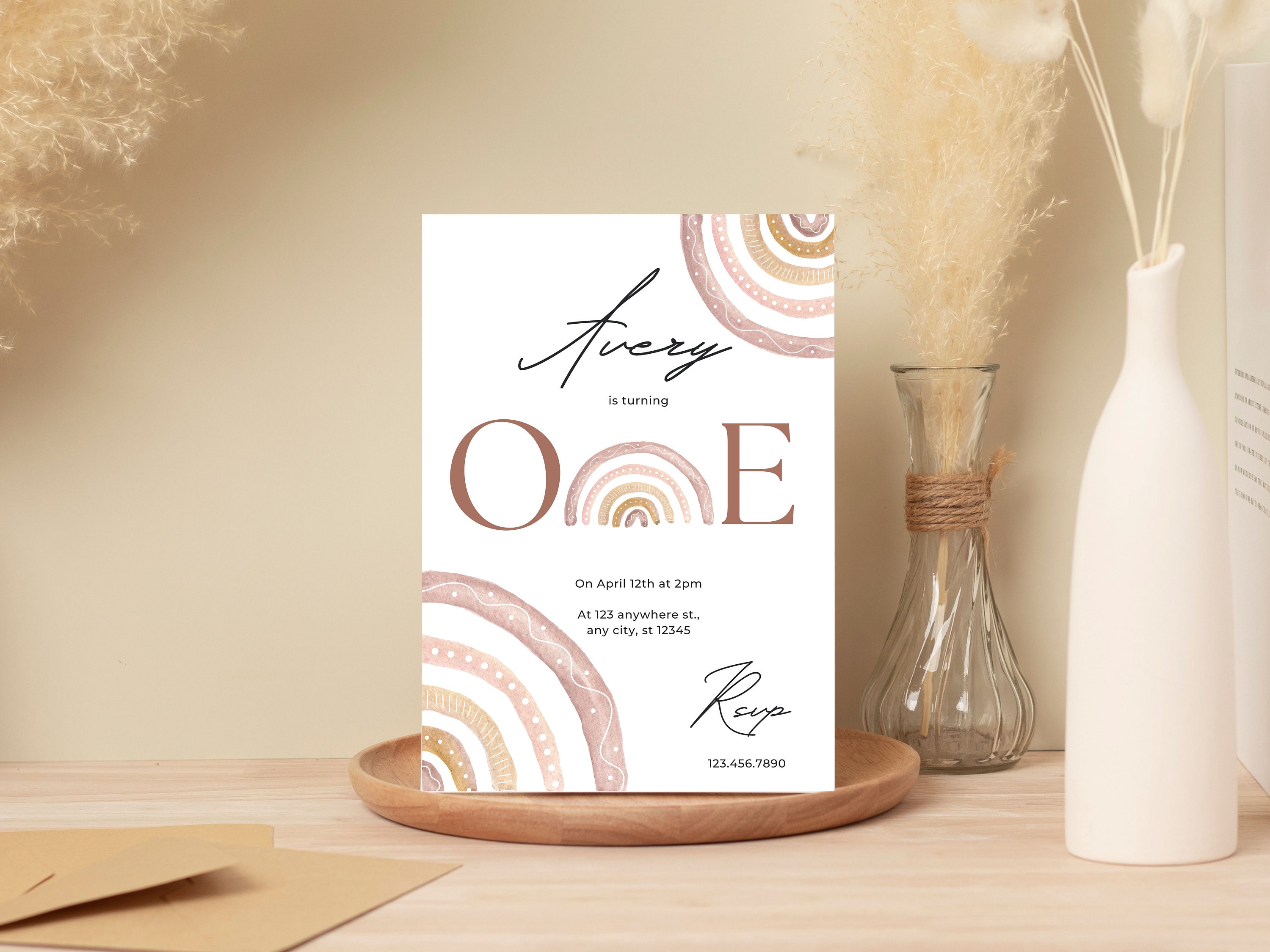 Editable Boho Rainbow Birthday Invitation, Rainbow Invitation, Rainbow ...