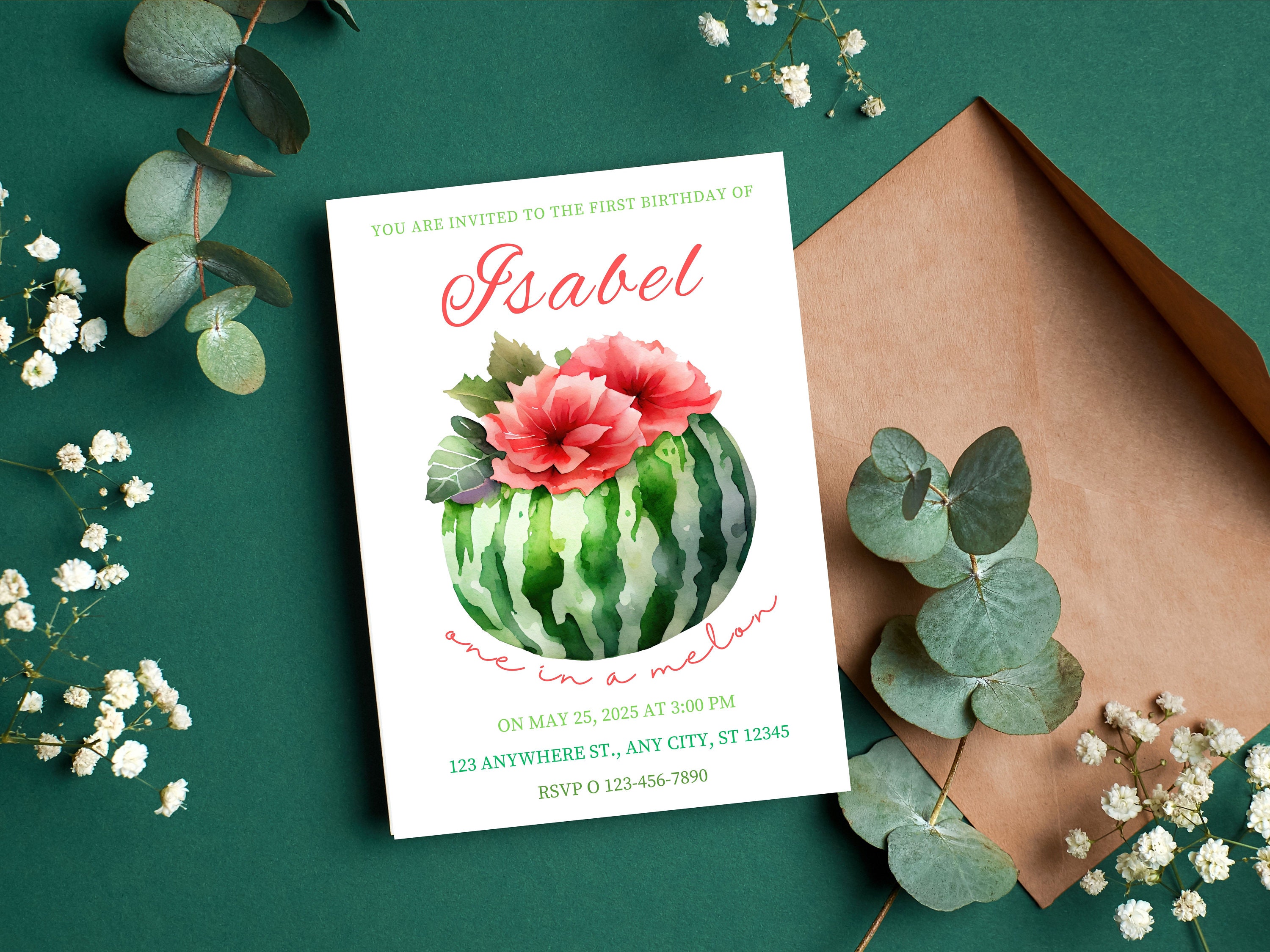 Editable Watermelon Invitation Birthday Invitations Watermelon Party ...