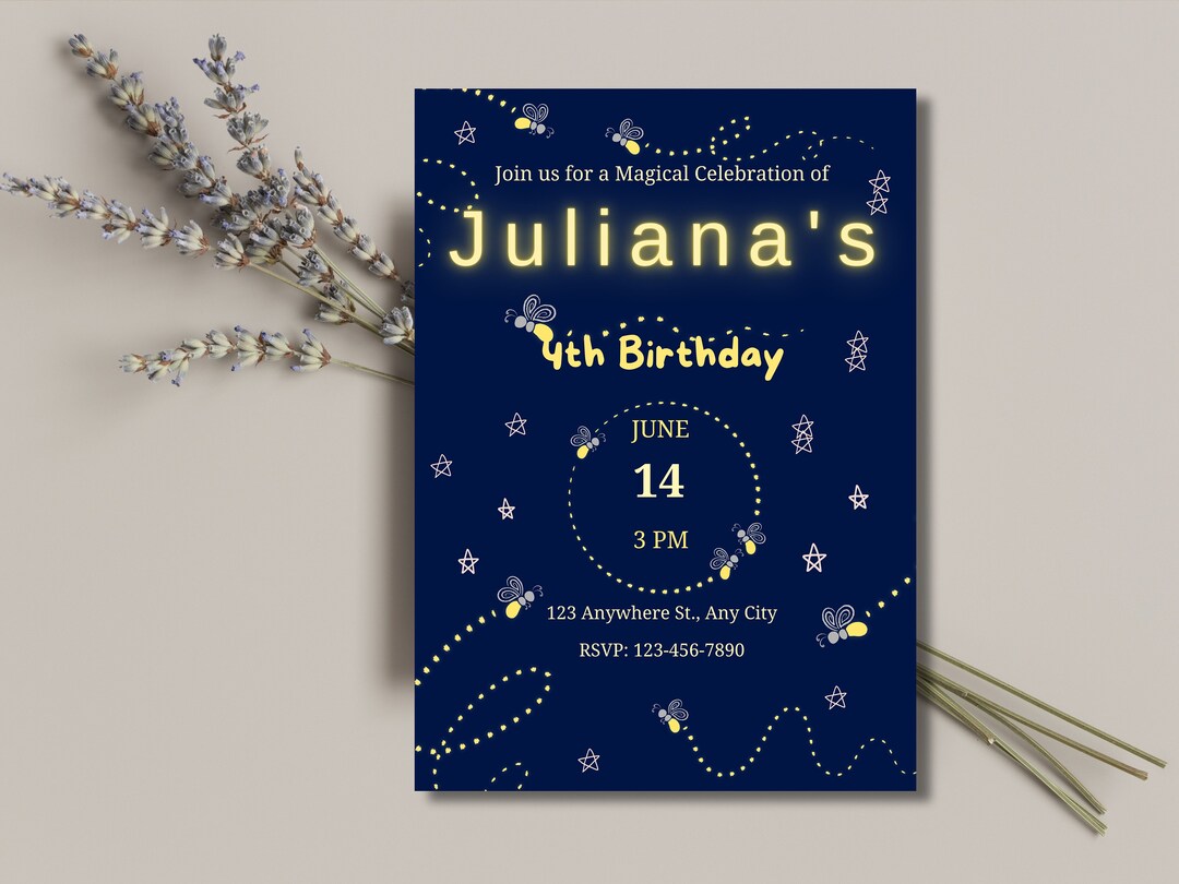 Fireflies Birthday Invitation, Fireflies Party Invitation, Editable ...